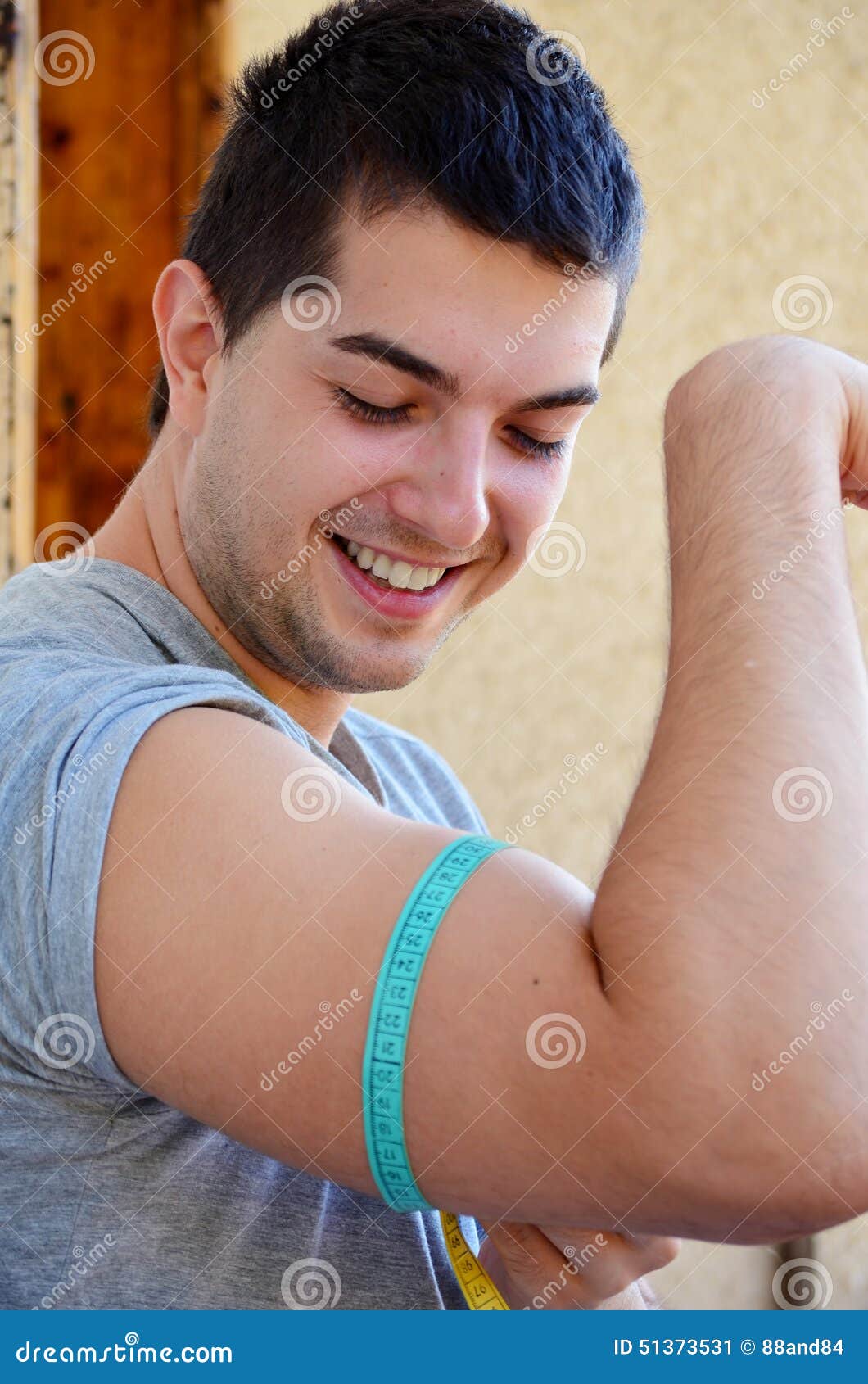 Man Measuring His Muscle Biceps Stock Image - Image of power, people ...