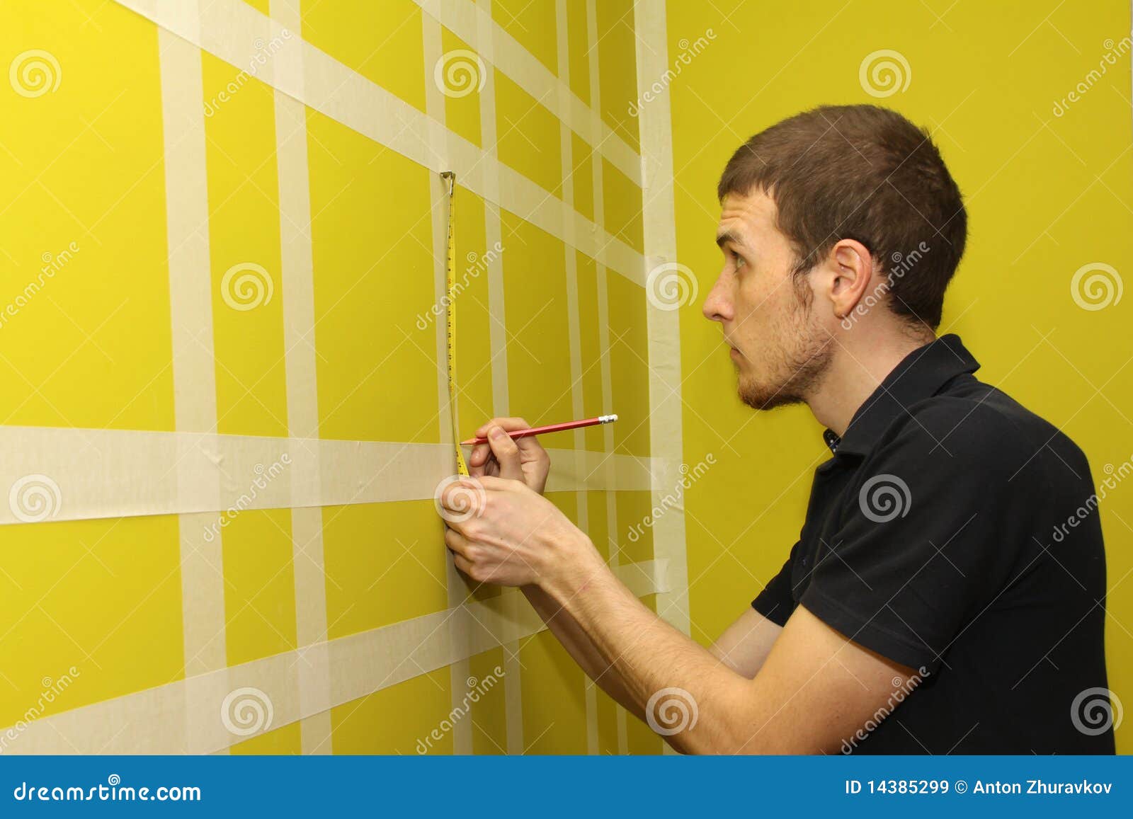 Man Measuring Interior Wall Stock Image - Image of olive, pencil: 14385299