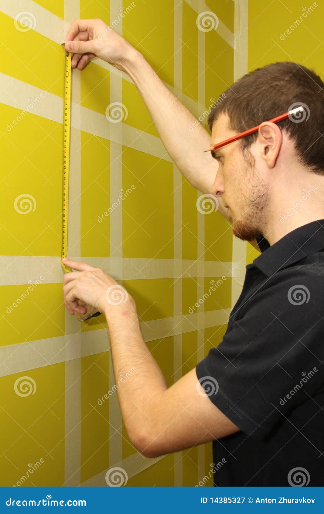Man Measuring Interior Wall Stock Image - Image of color, colorful ...