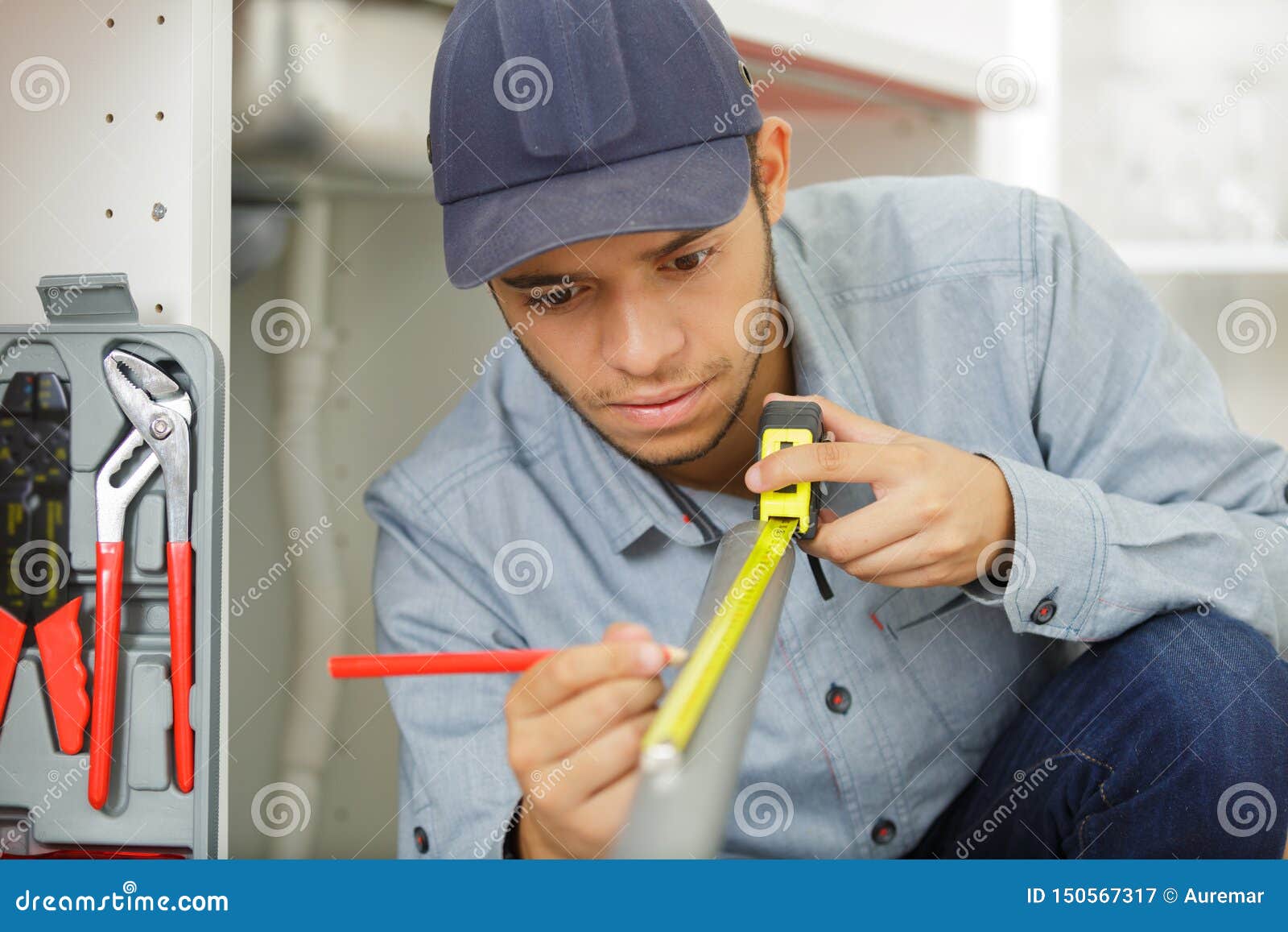 Man with measuring tape stock image. Image of instrument - 150567317