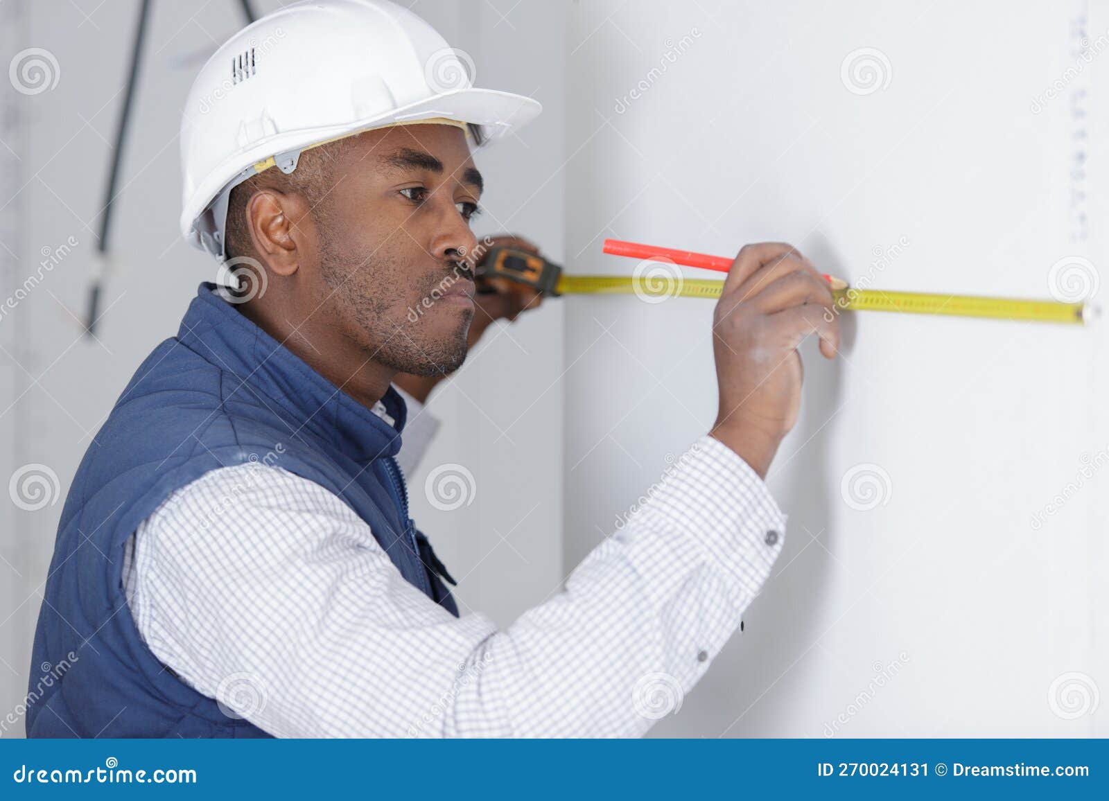 Man Measuring Wall Using Folding Ruler Stock Image - Image of measure ...