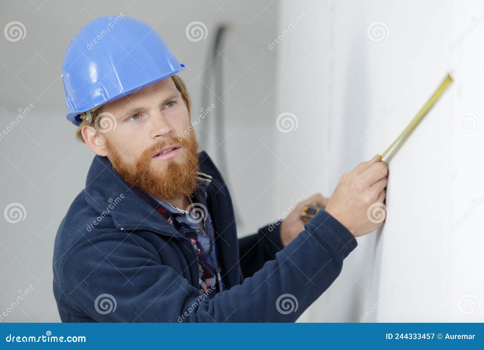 Man Measuring Wall Using Ruler Stock Image - Image of improvement ...