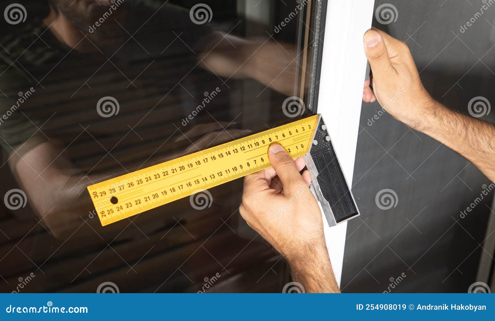 Man Measuring Window. Installing New Window in House Stock Image ...