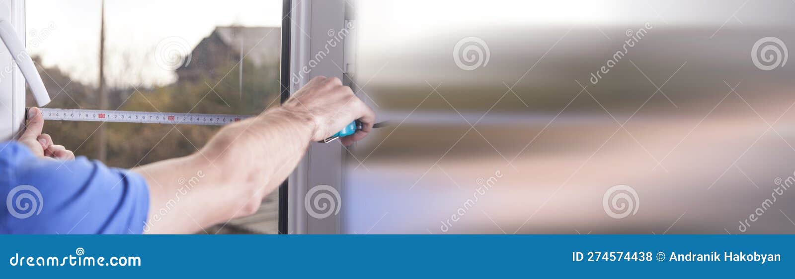 Man Measuring Window. Installing New Window in House Stock Photo ...