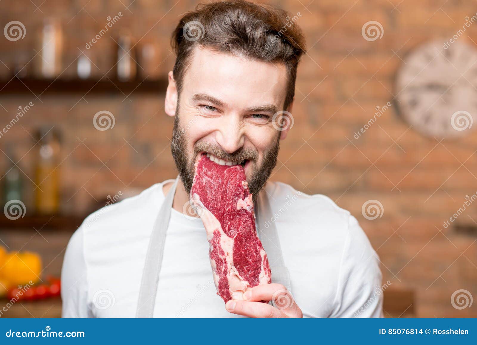 Man with meat stock photo. Image of fillet, organic, gourmet - 85076814