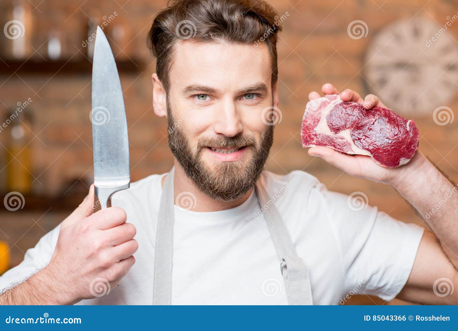 Man with meat stock photo. Image of cook, healthy, gourmet - 85043366