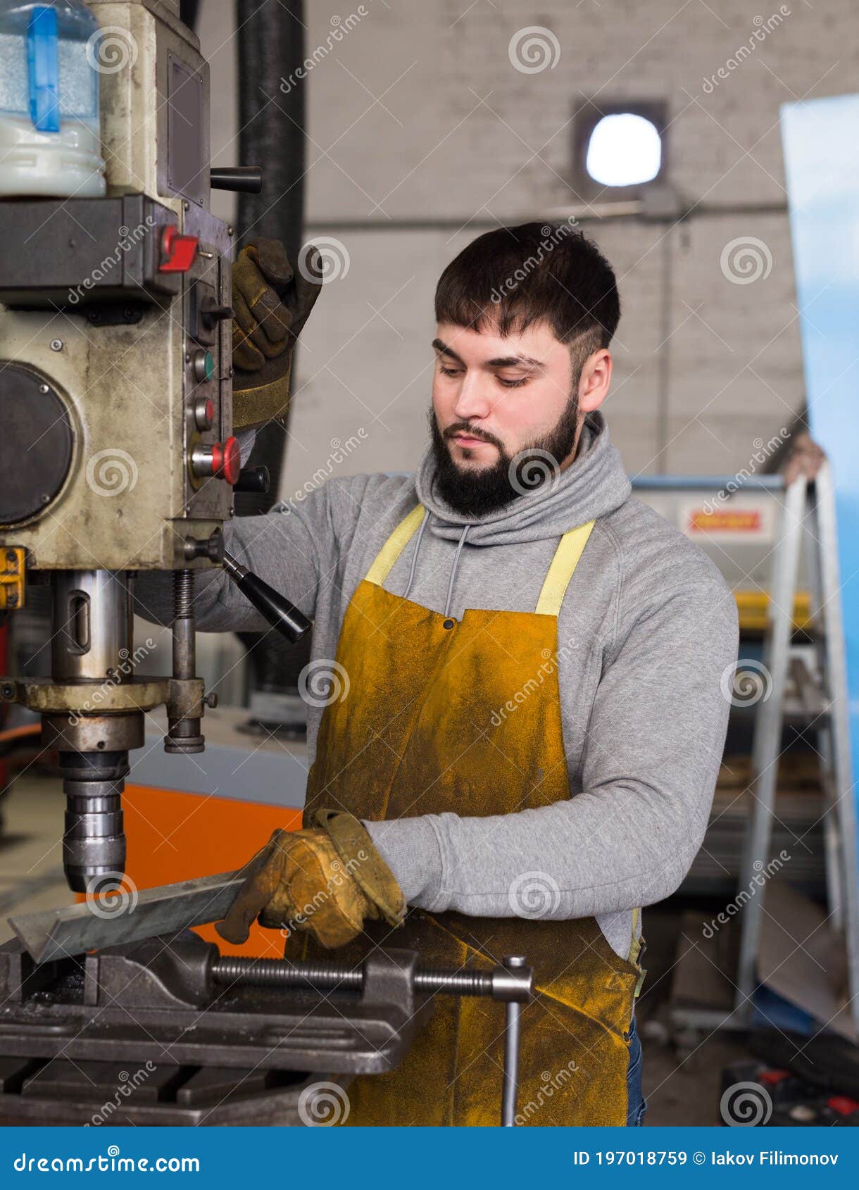 Man Mechanic Using Drilling Machine in Workshop Stock Image - Image of ...