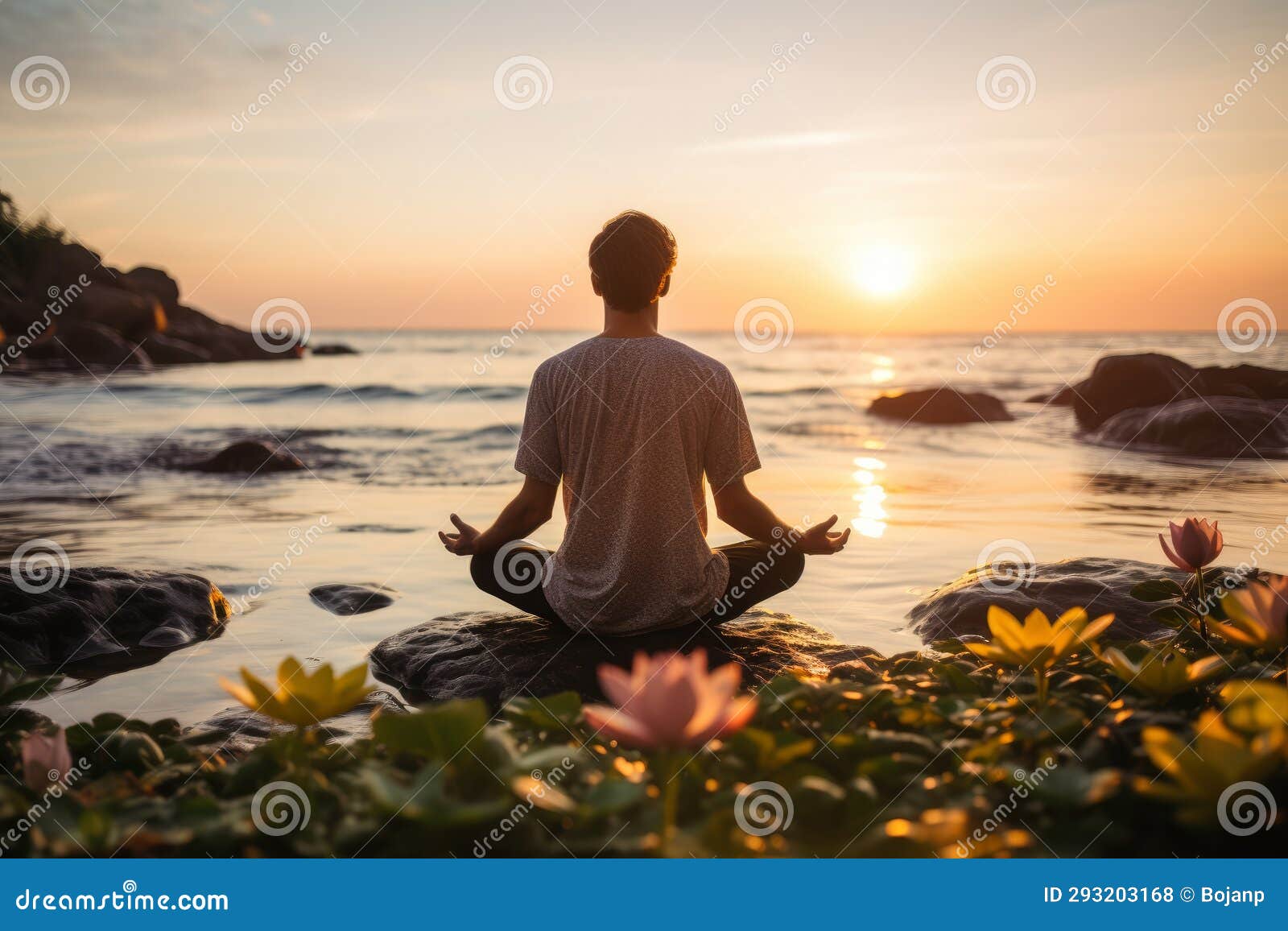 Man Mediating on the Beach - Mindfulness in Nature. AI Generated Stock ...