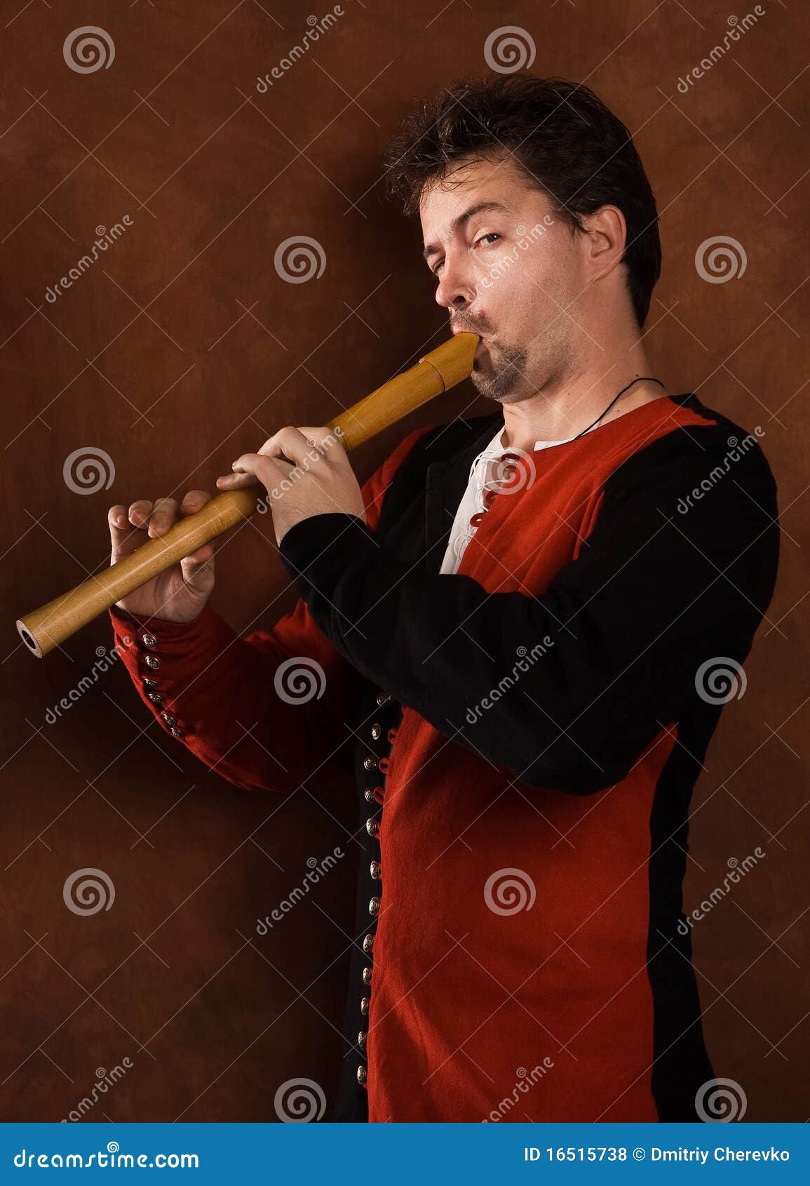 Man in a Medieval Suit Plays a Flute Stock Photo - Image of performer ...
