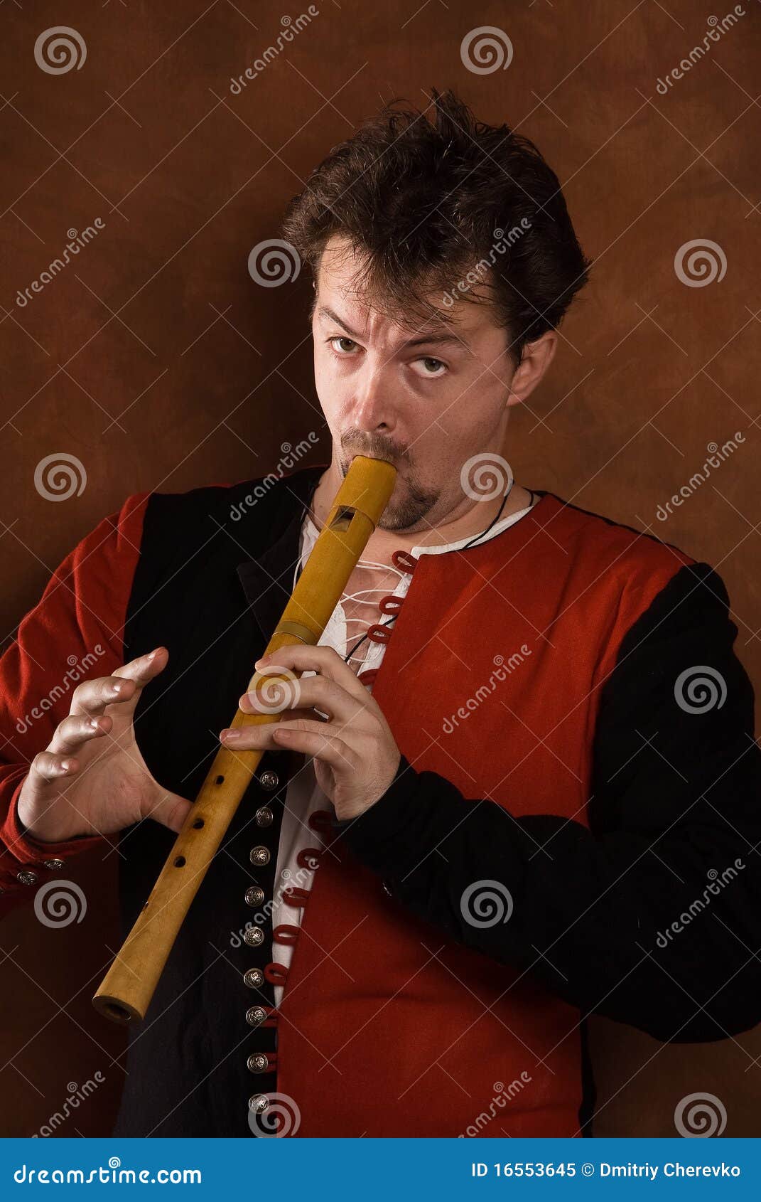 Man in a Medieval Suit Plays a Flute Stock Image - Image of playing ...