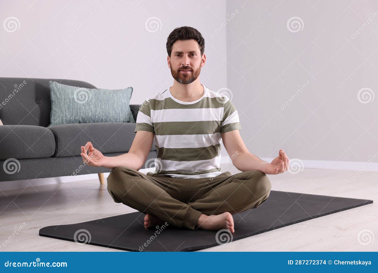 Man Meditating at Home. Harmony and Zen Stock Photo - Image of practice ...
