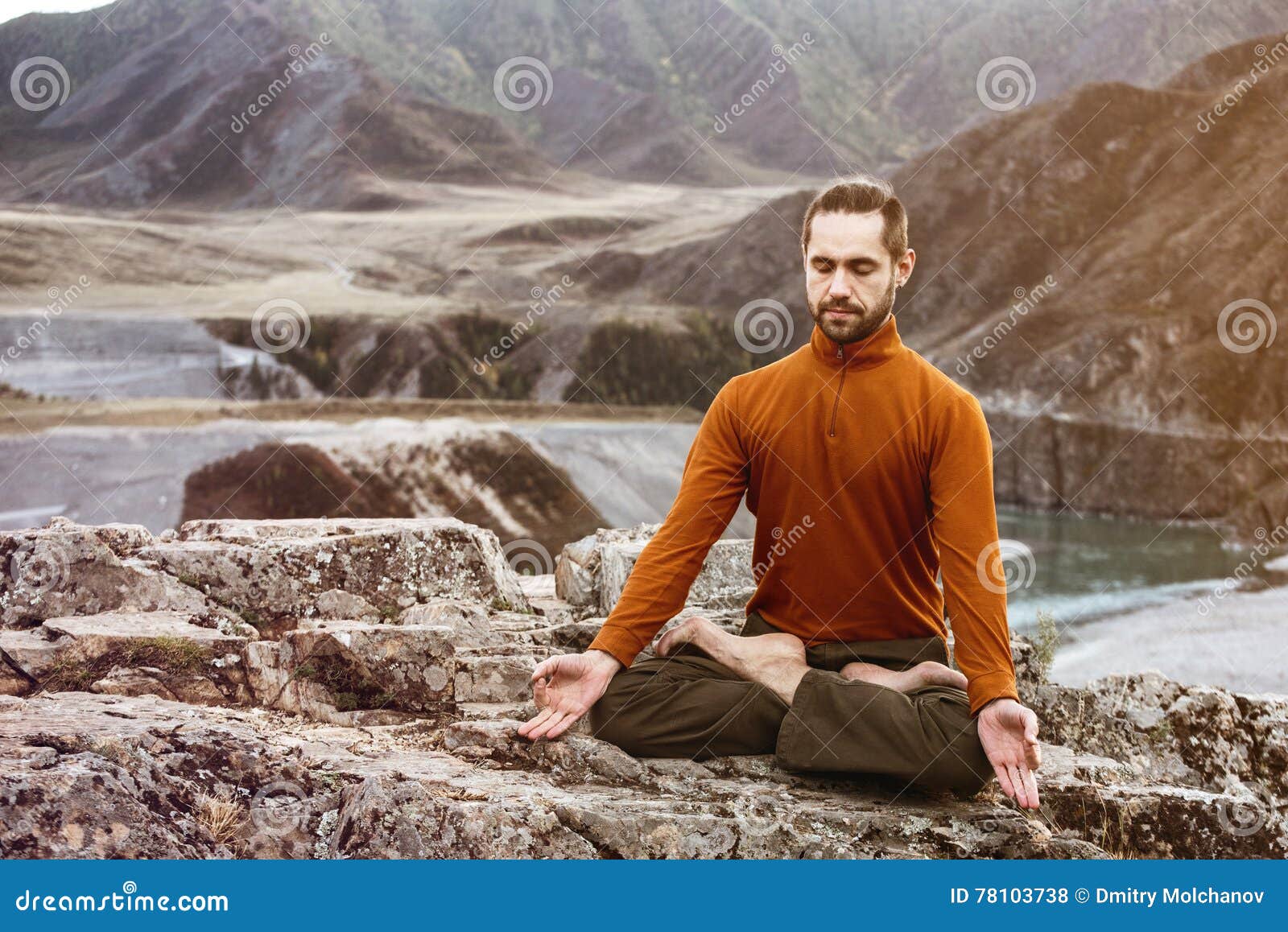 Man Meditating in the Mountains Stock Photo - Image of body, people ...