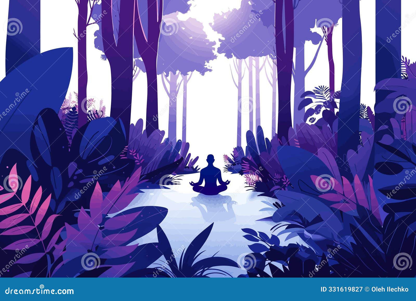 Man Meditating in Serene Forest Location Isolated Vector Style Stock ...