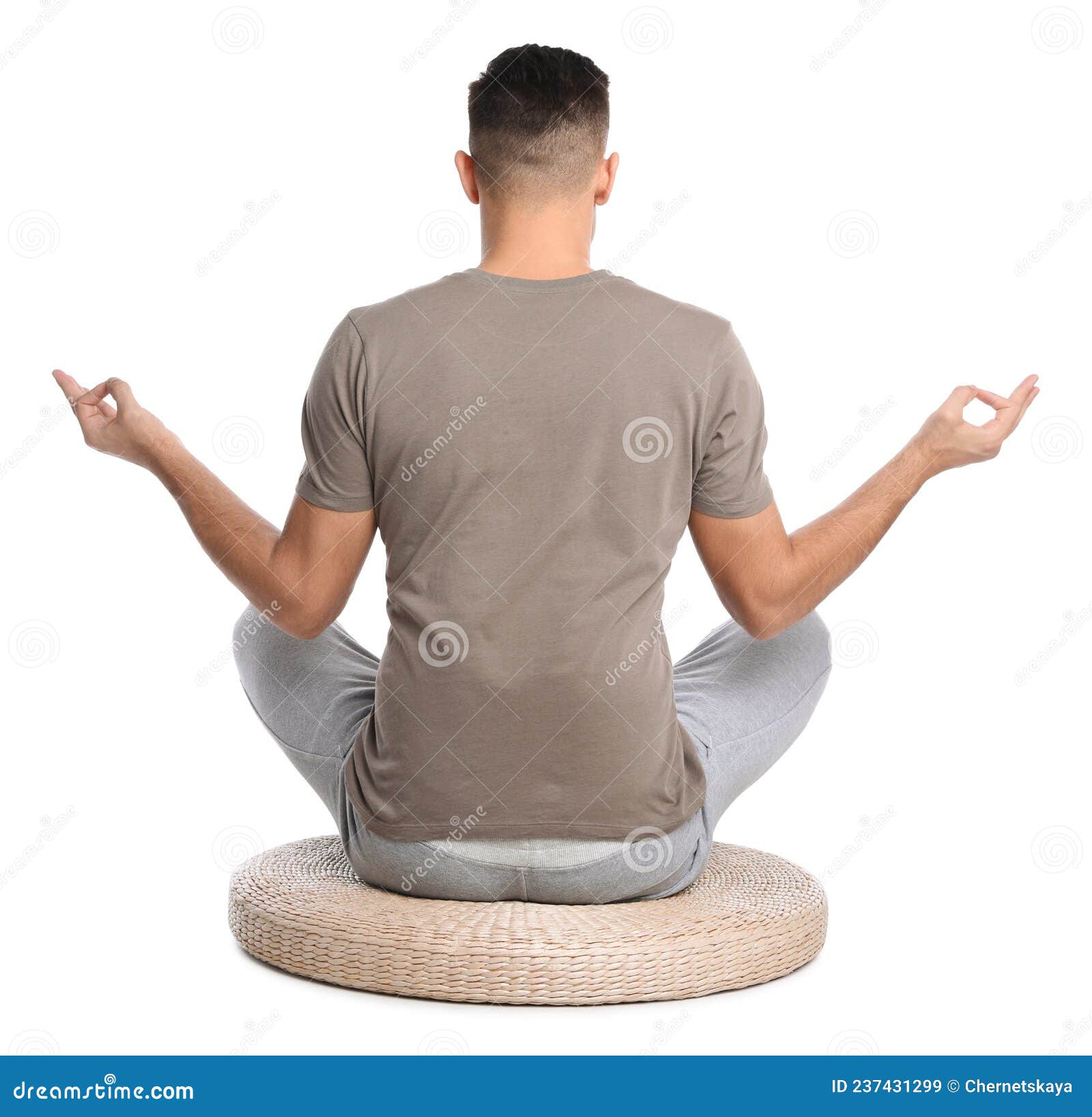Man Meditating on White Background, Back View Stock Image - Image of ...