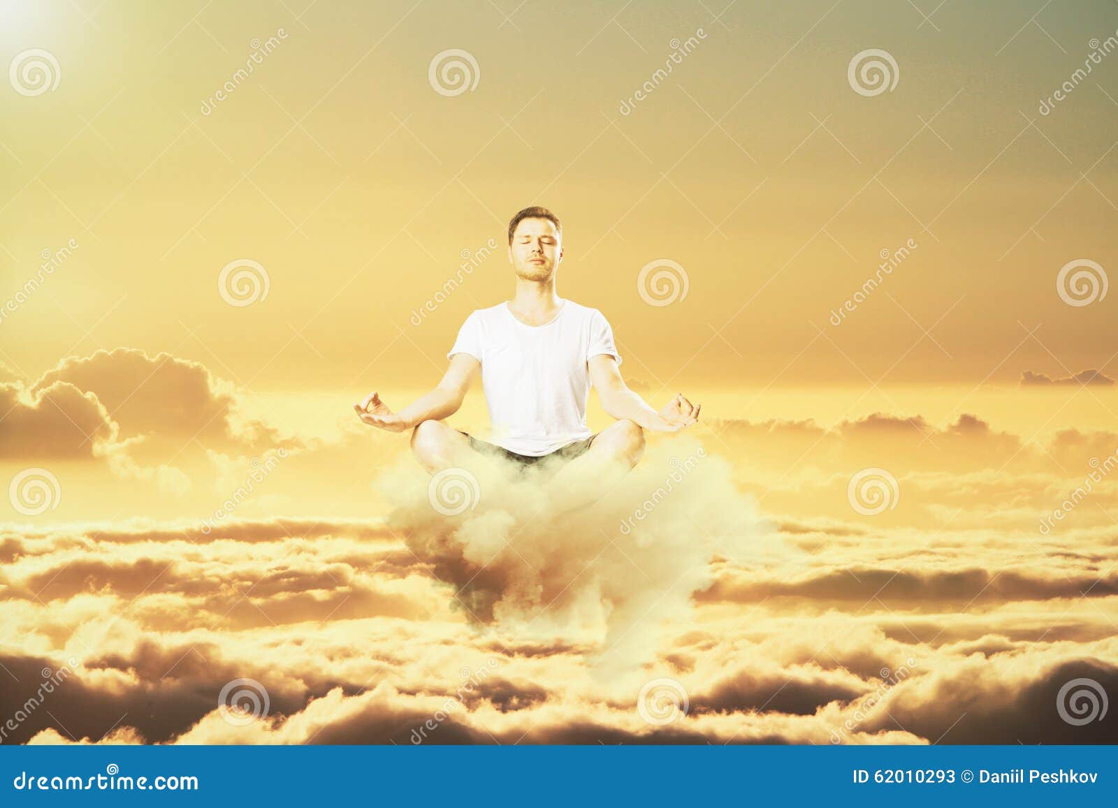 Man Meditation in the Clouds Concept Stock Image - Image of healthy ...