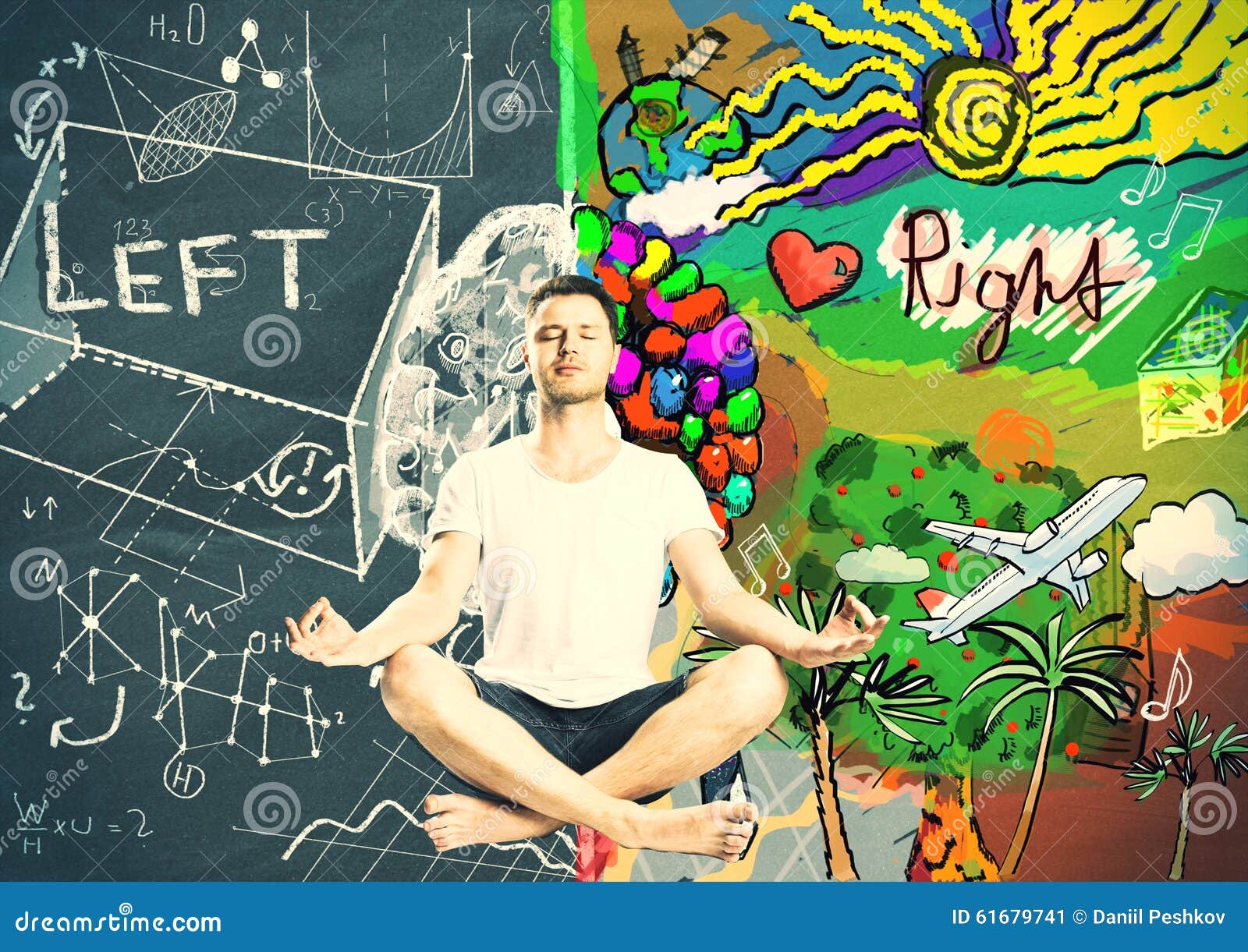 Man Meditation and Thinking about Left and Right Sides of Human Stock ...