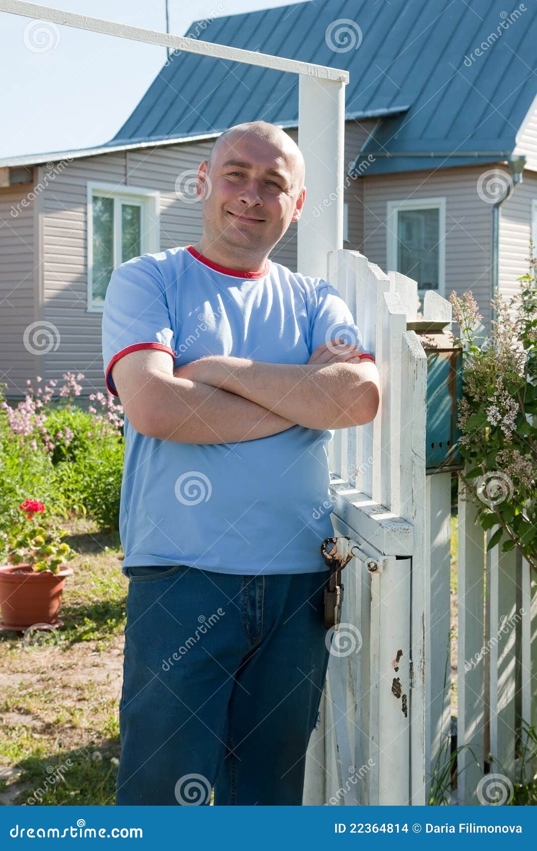 Man Meeting Near Gate of His House Stock Photo - Image of wicket, house ...