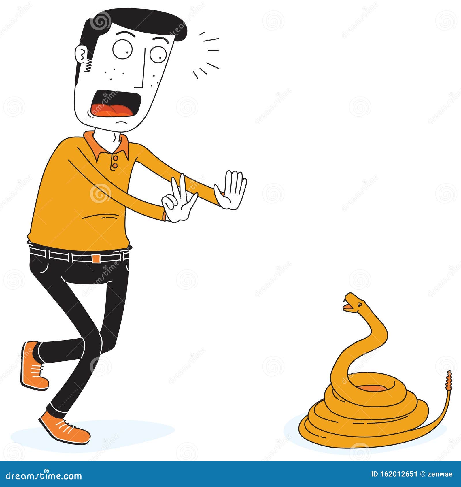 Man meets a snake stock vector. Illustration of afraid - 162012651