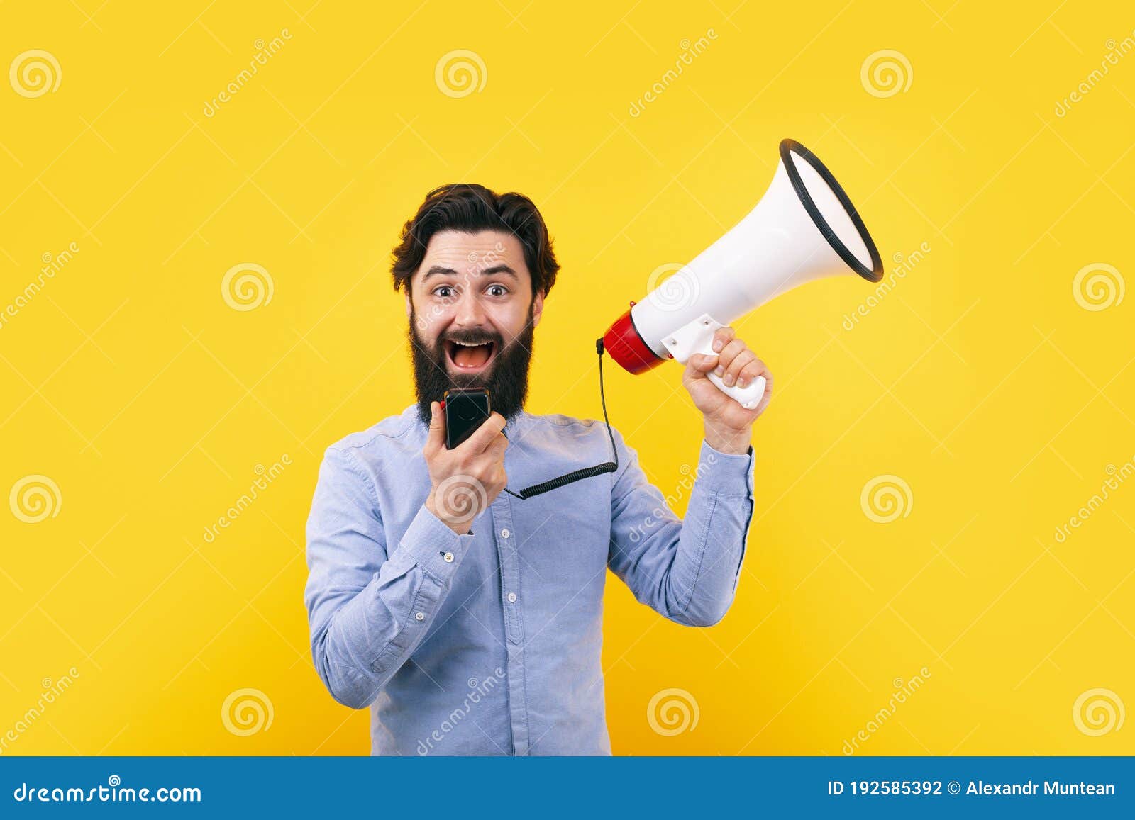 Man with megaphone stock photo. Image of eyes, face - 192585392
