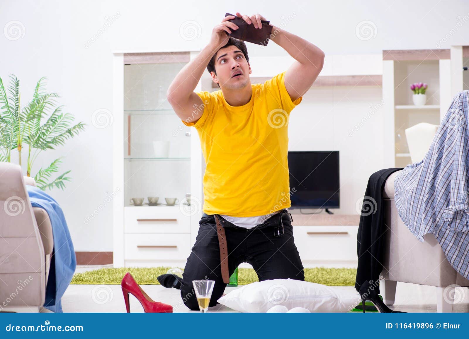 The Man with Mess at Home after House Party Stock Photo - Image of ...
