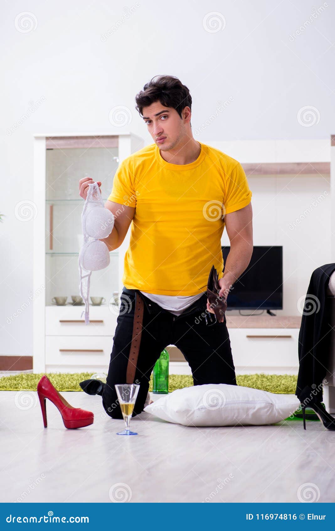 The Man with Mess at Home after House Party Stock Photo - Image of ...