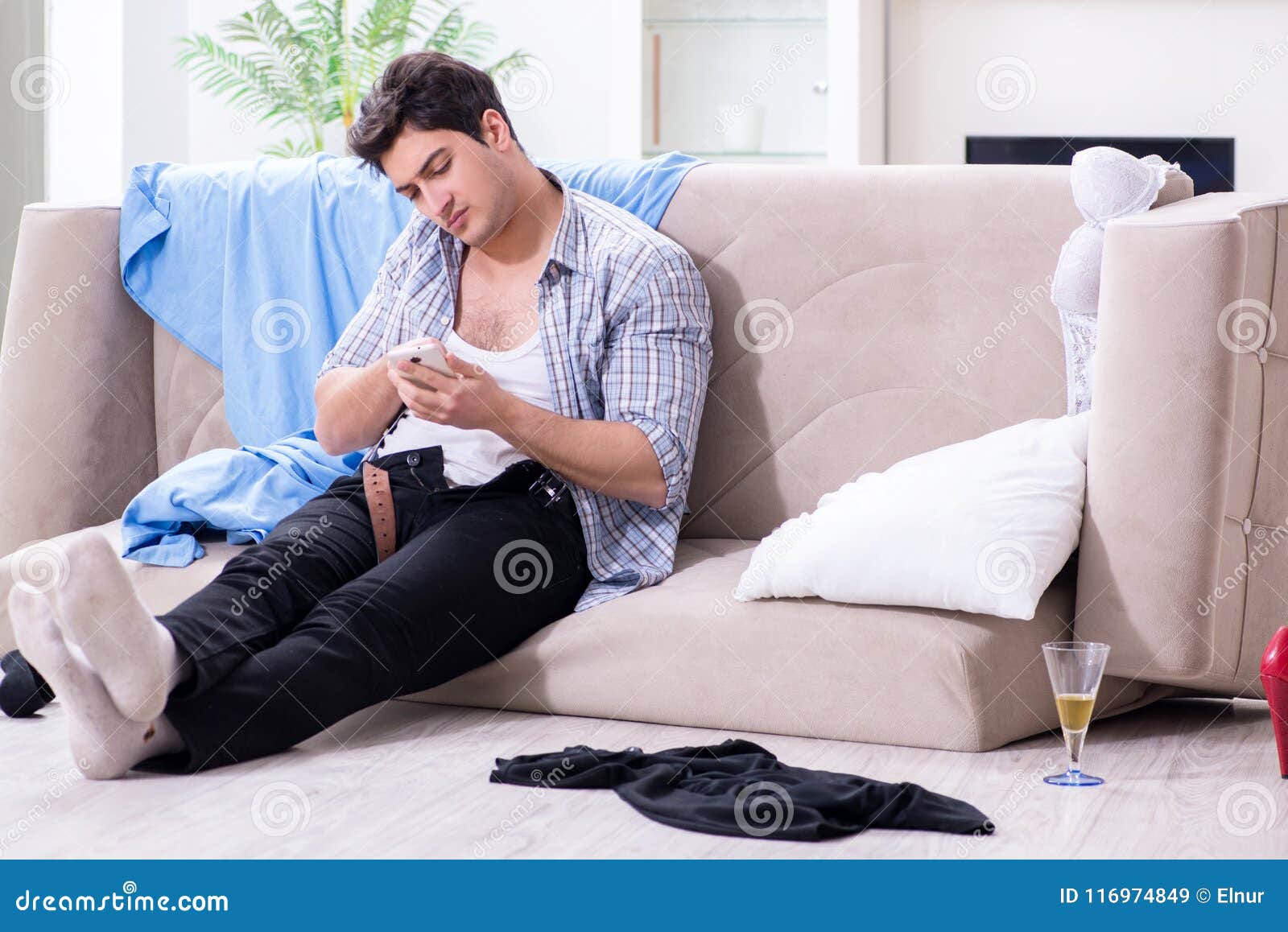 The Man with Mess at Home after House Party Stock Image - Image of ...