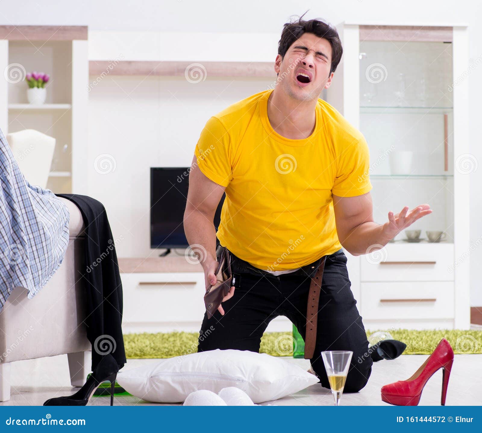 Man with Mess at Home after House Party Stock Photo - Image of empty ...
