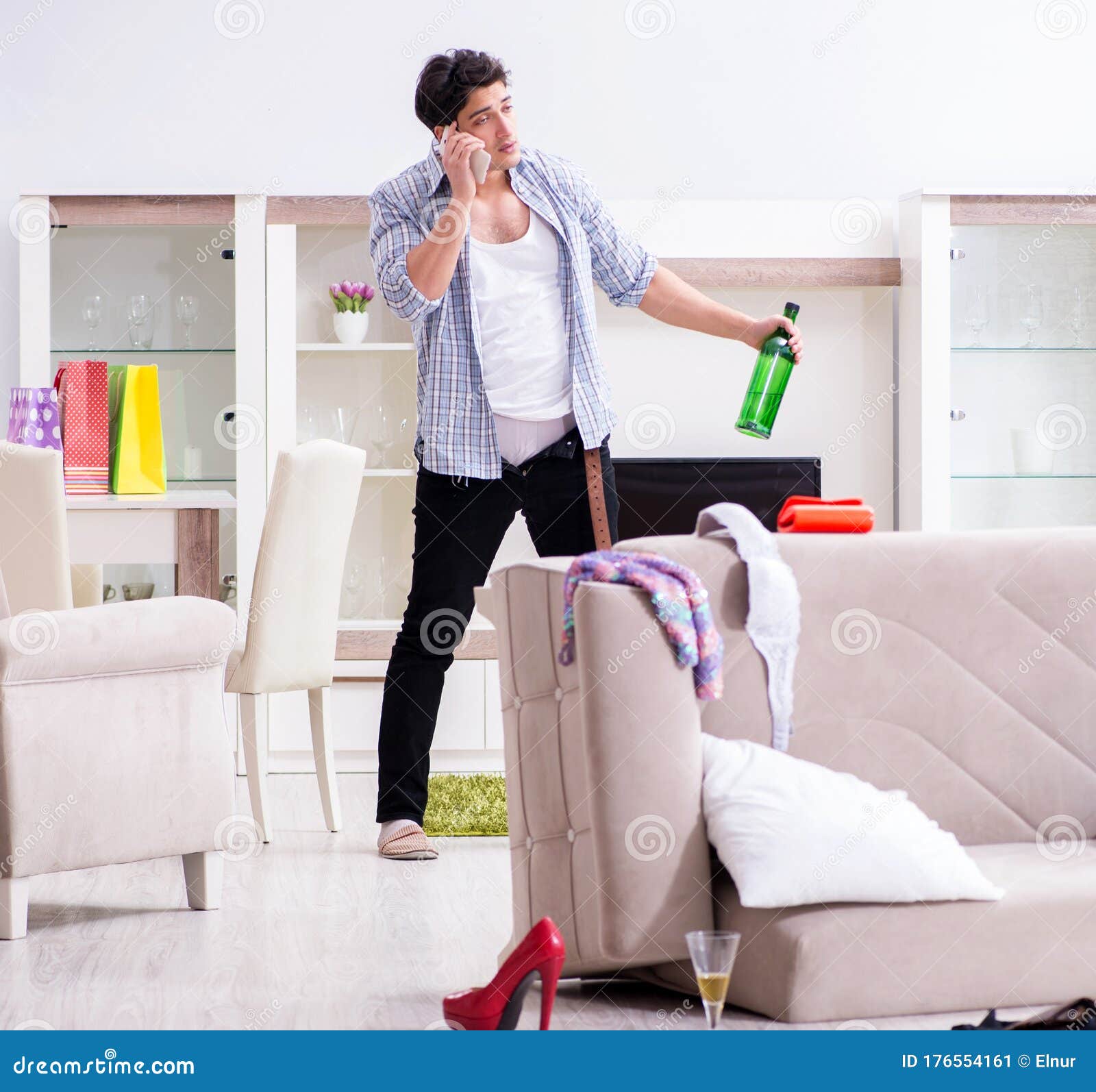 Man with Mess at Home after House Party Stock Image - Image of lover ...