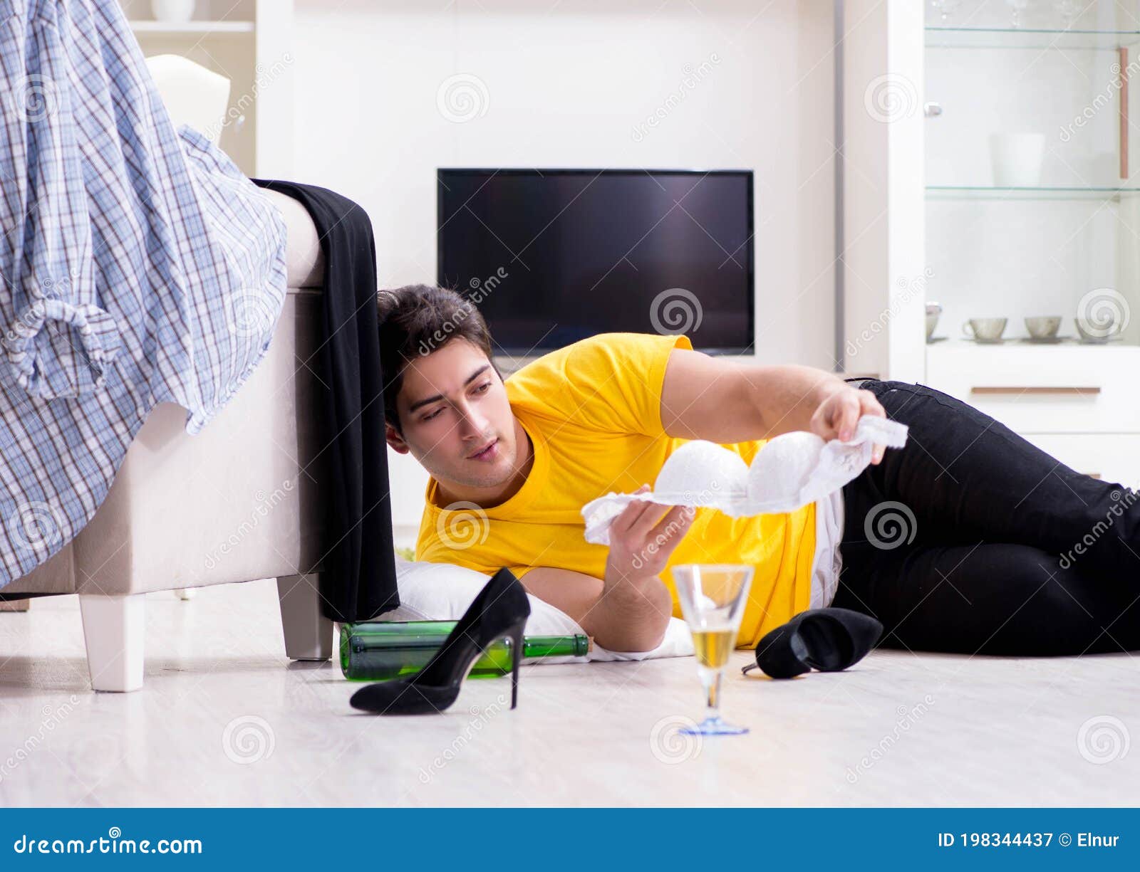 Man with Mess at Home after House Party Stock Image - Image of ...