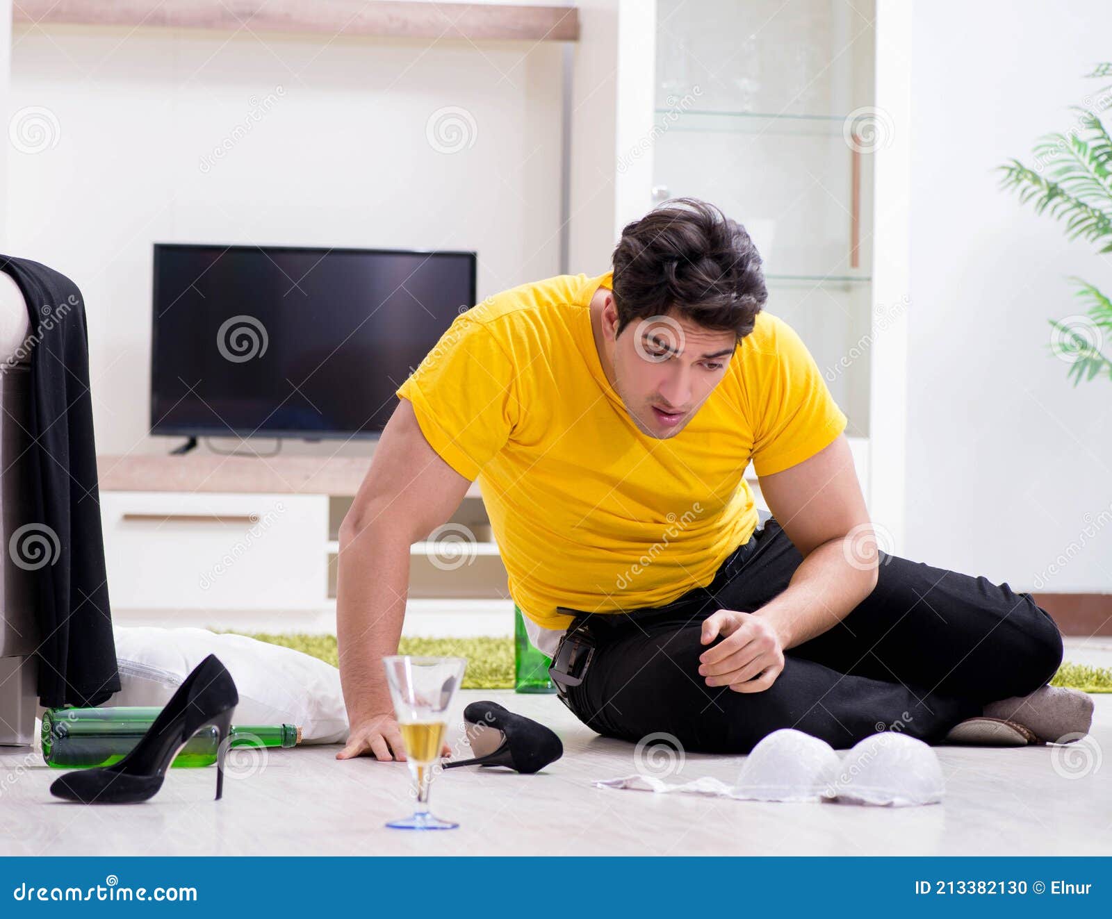 Man with Mess at Home after House Party Stock Photo - Image of ...