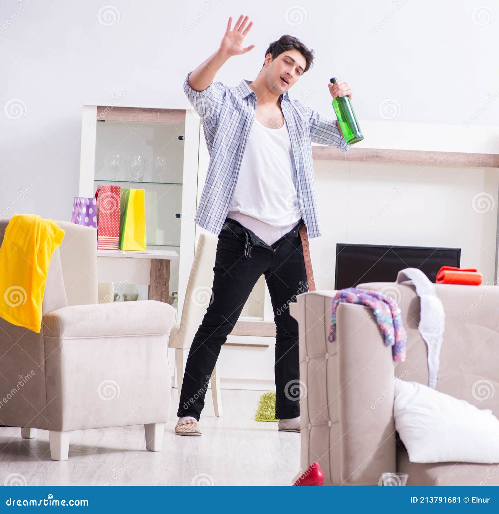 Man with Mess at Home after House Party Stock Image - Image of birthday ...