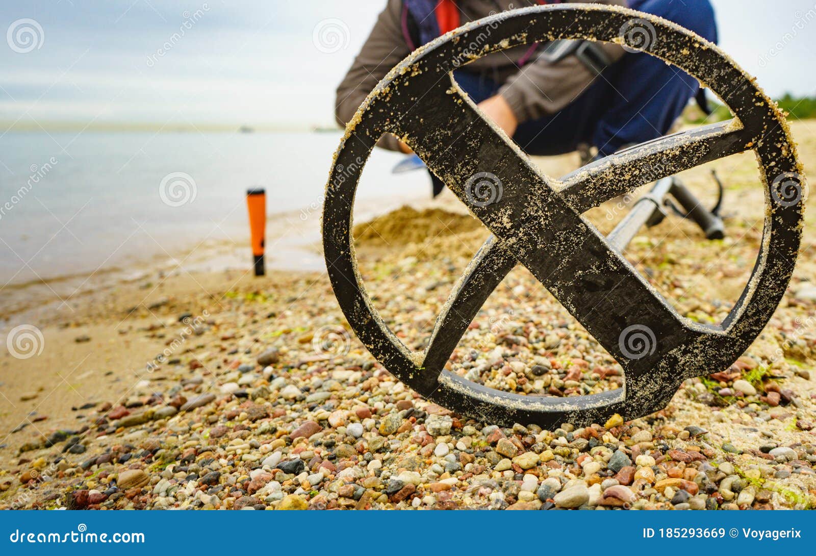 Man with Metal Detector on Sea Beach Stock Image - Image of ground ...