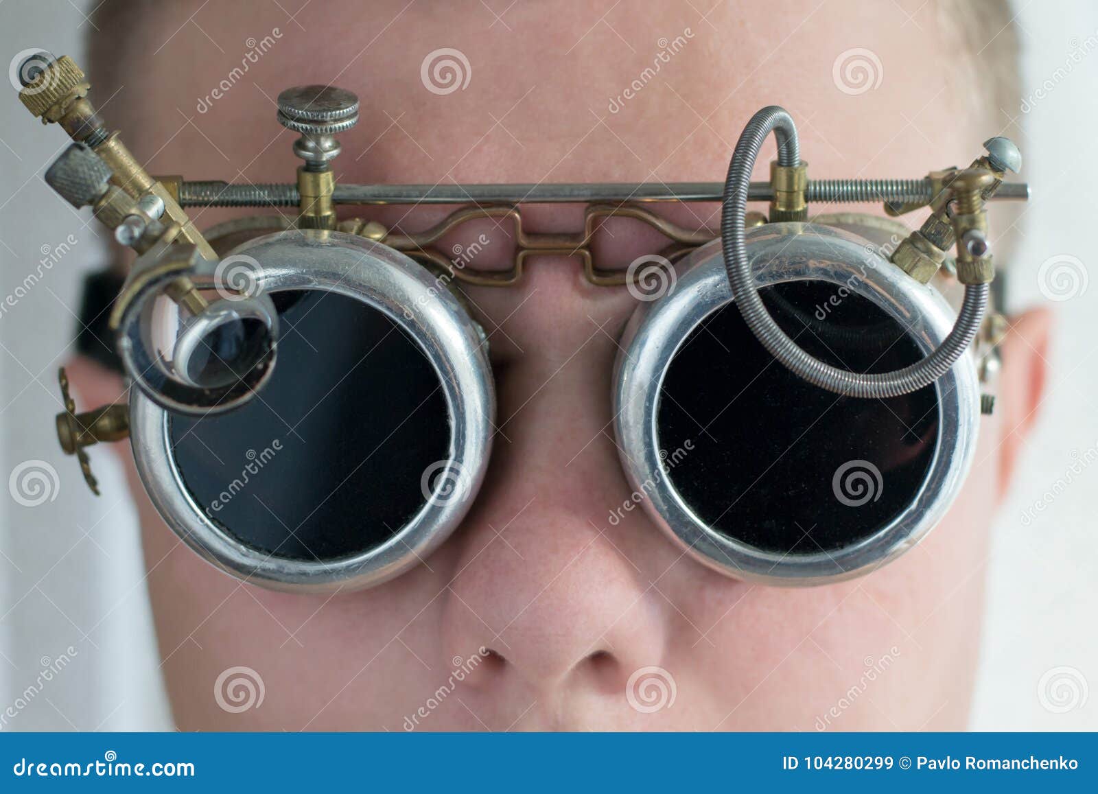 A Man in Goggles, Steampunk Style, Close Up Stock Image - Image of ...