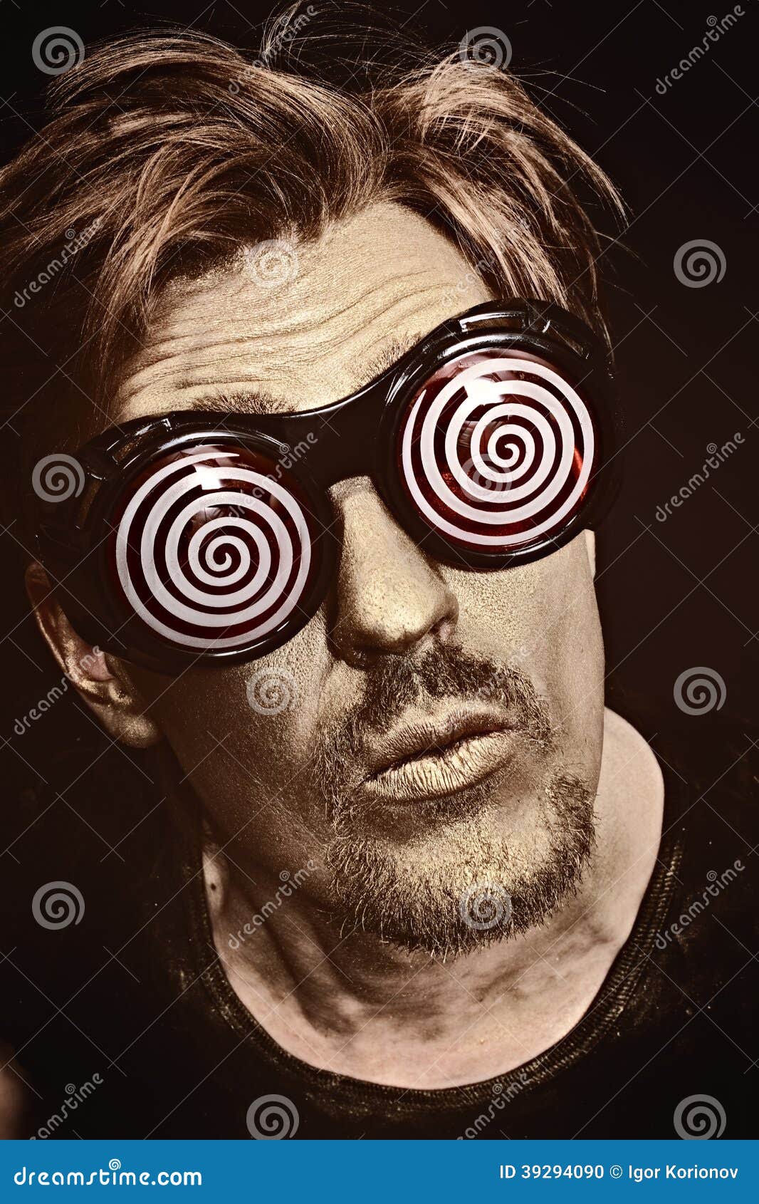 Man with Metal Makeup in Strange Glasses Stock Photo - Image of white ...