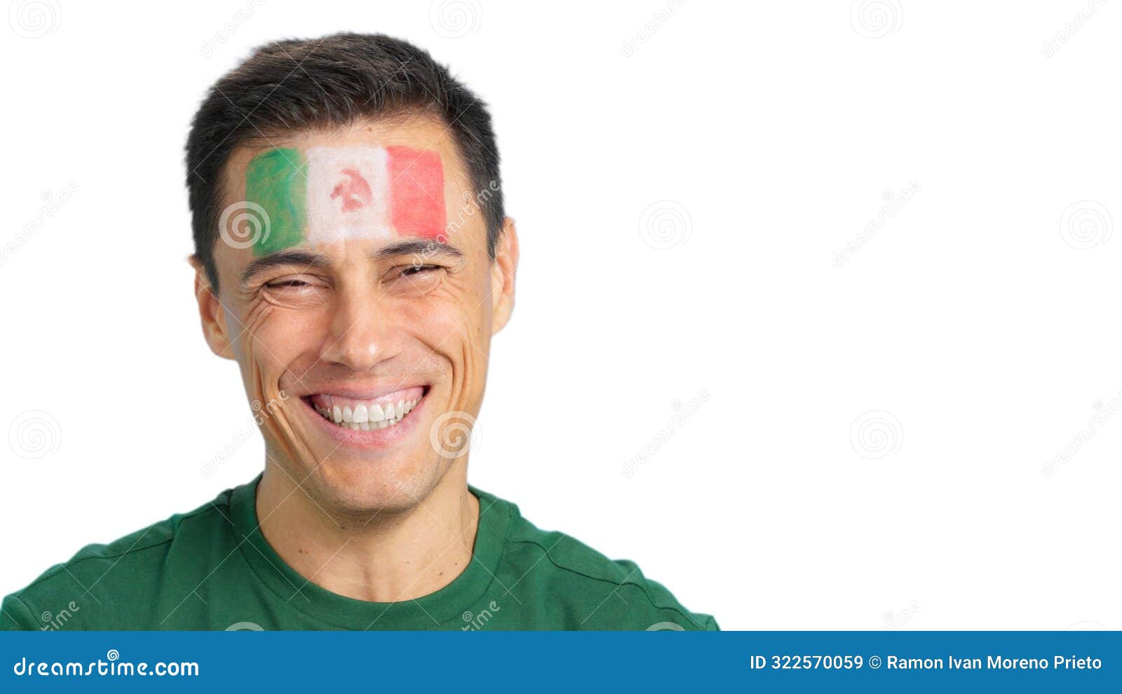 Man with a Mexican Flag Painted on the Face Smiling Stock Image - Image ...