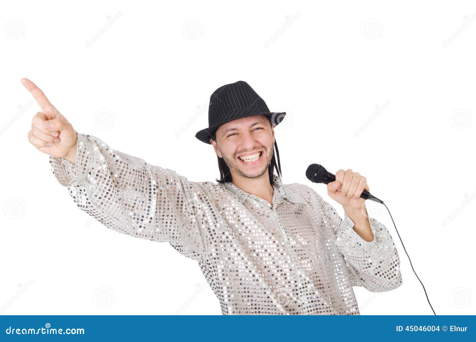 Man with mic isolated stock photo. Image of disco, performance - 45046004