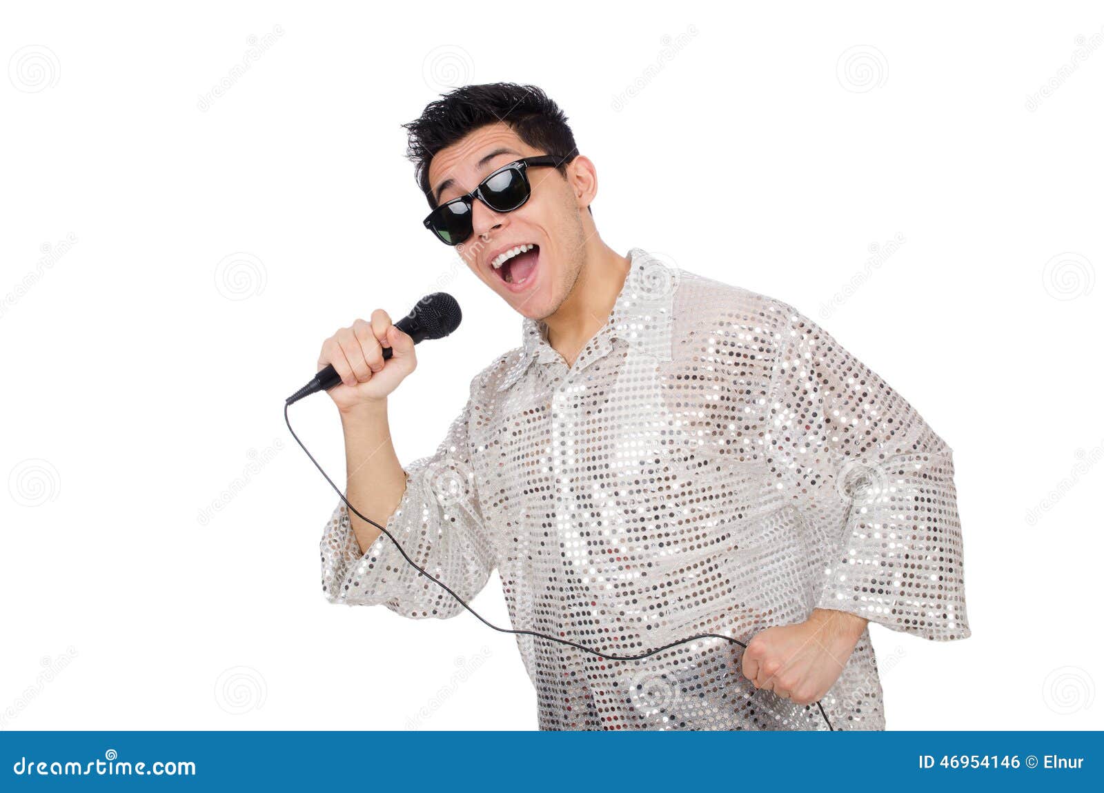 Man with mic isolated stock photo. Image of happy, performance - 46954146