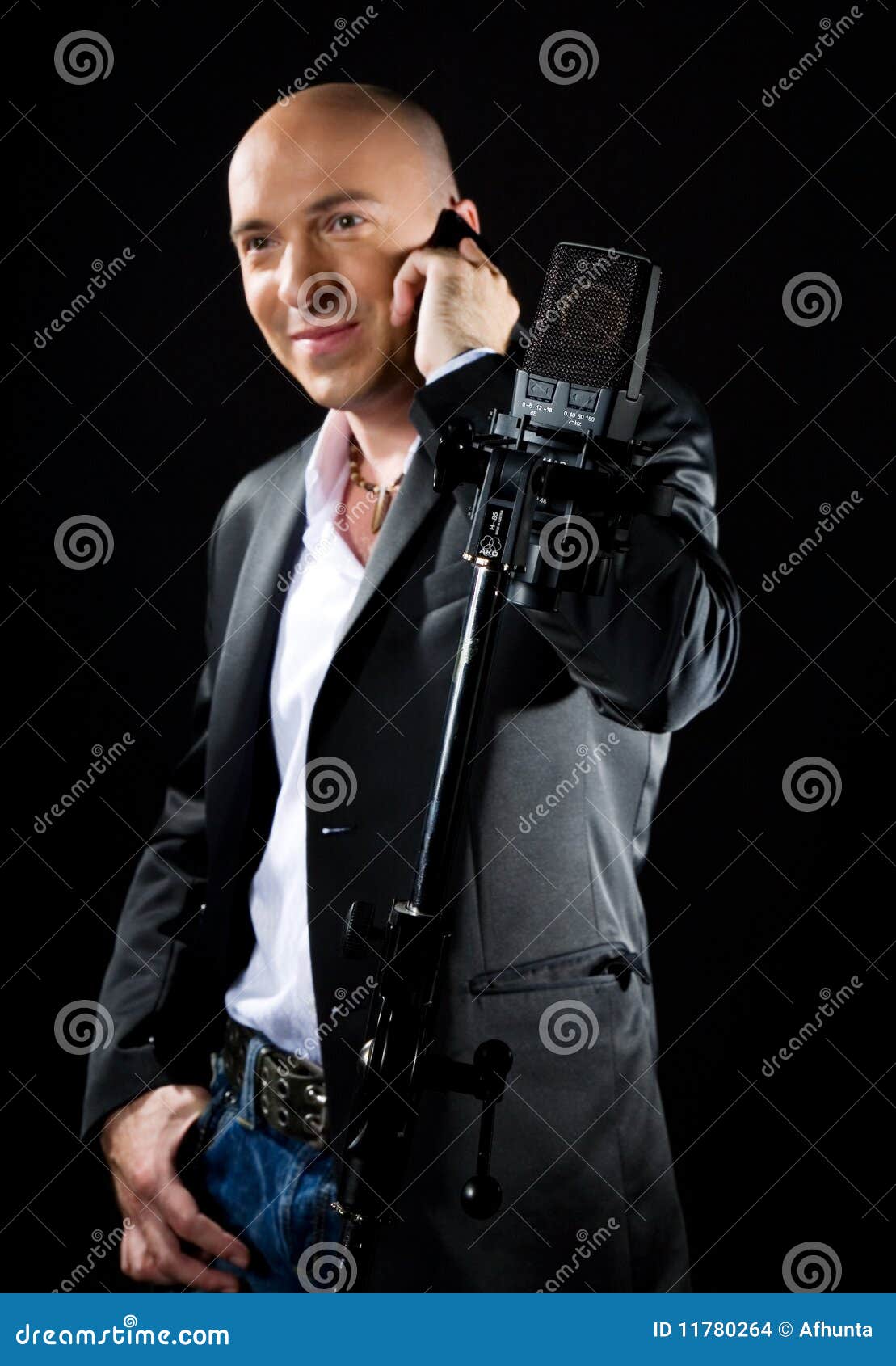 Man with a microphone stock photo. Image of male, balding - 11780264