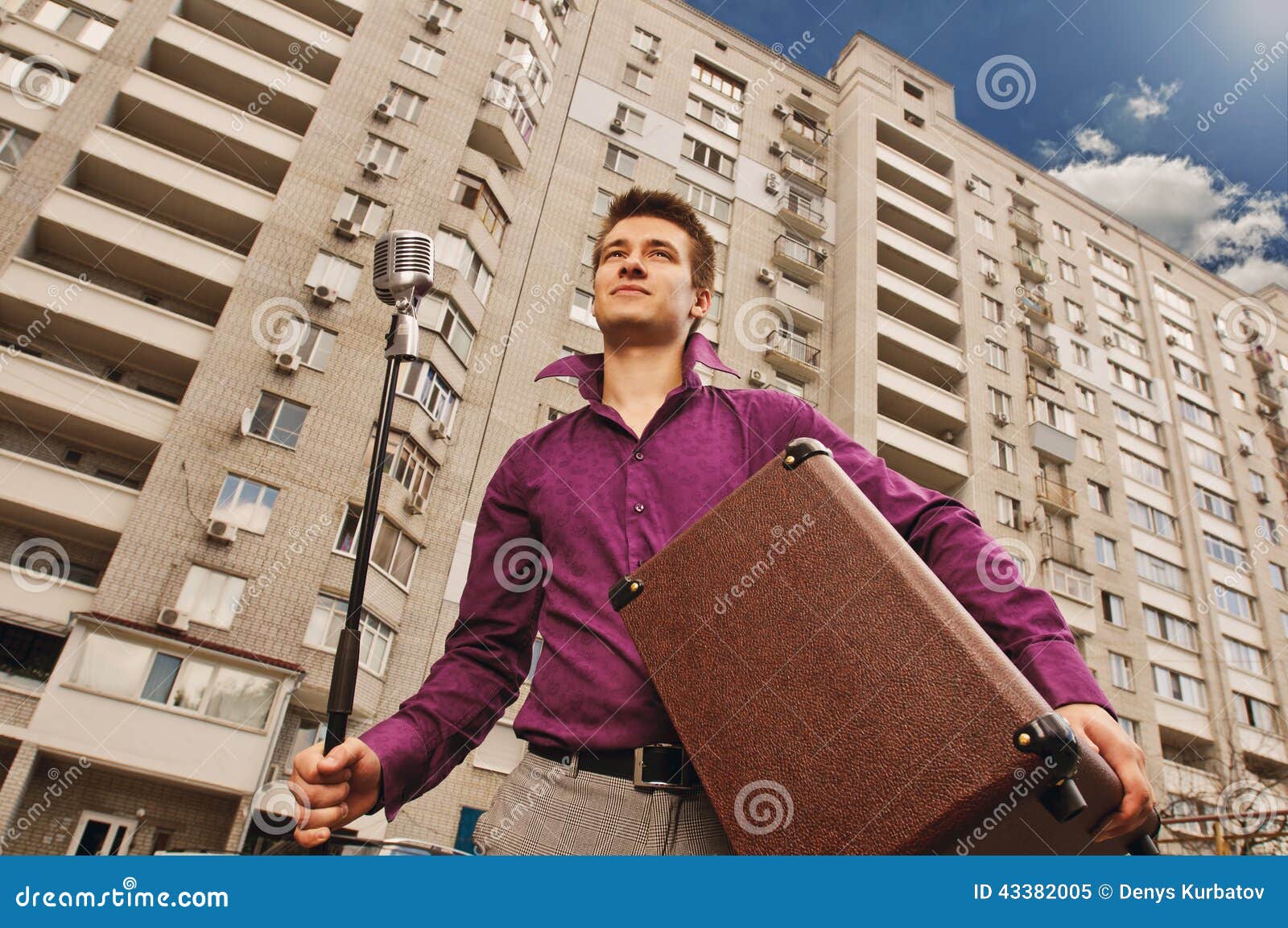 Man with Microphone and Amp Stock Image - Image of music, microphone ...