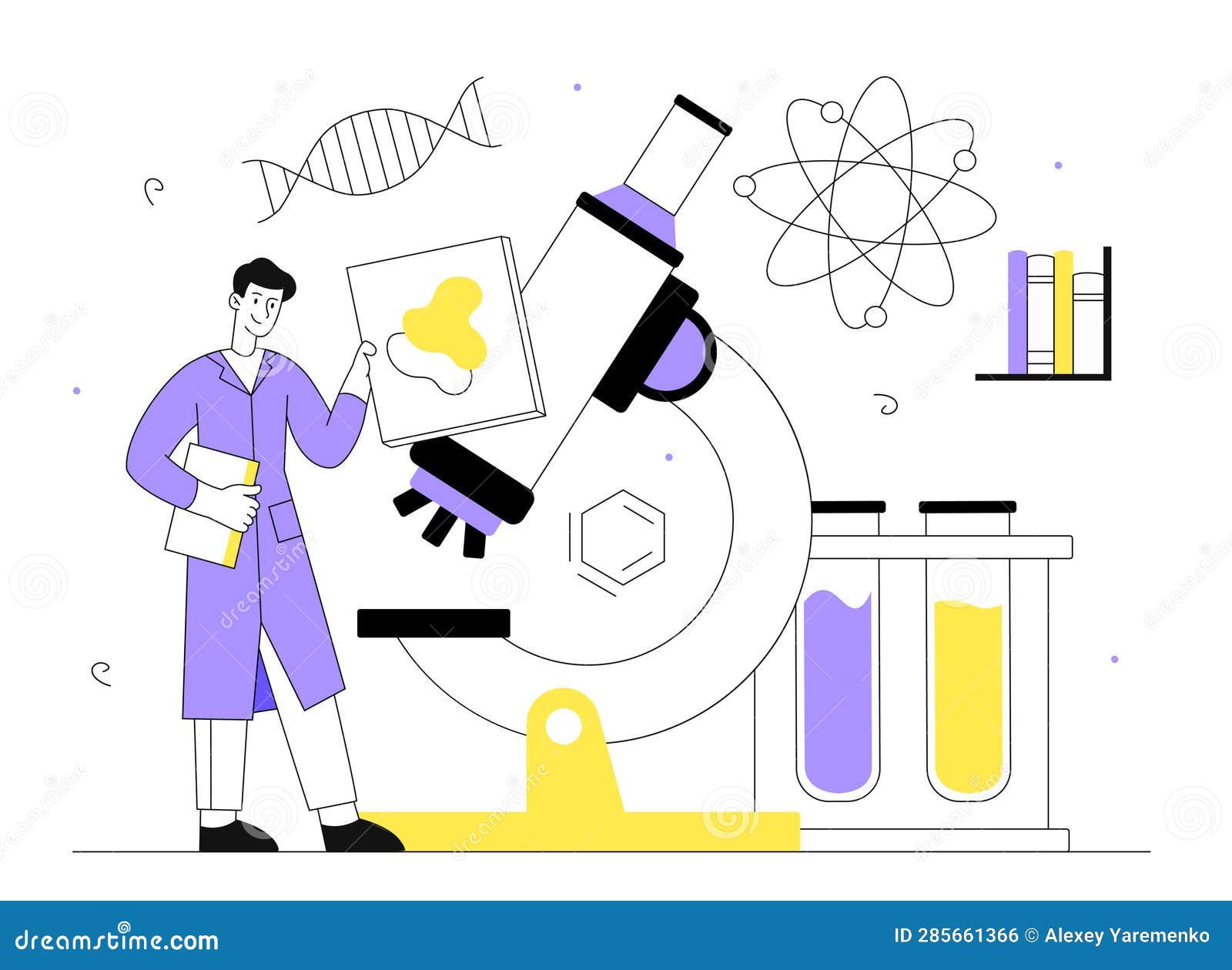 Man with Microscope Line Vector Concept Stock Illustration ...