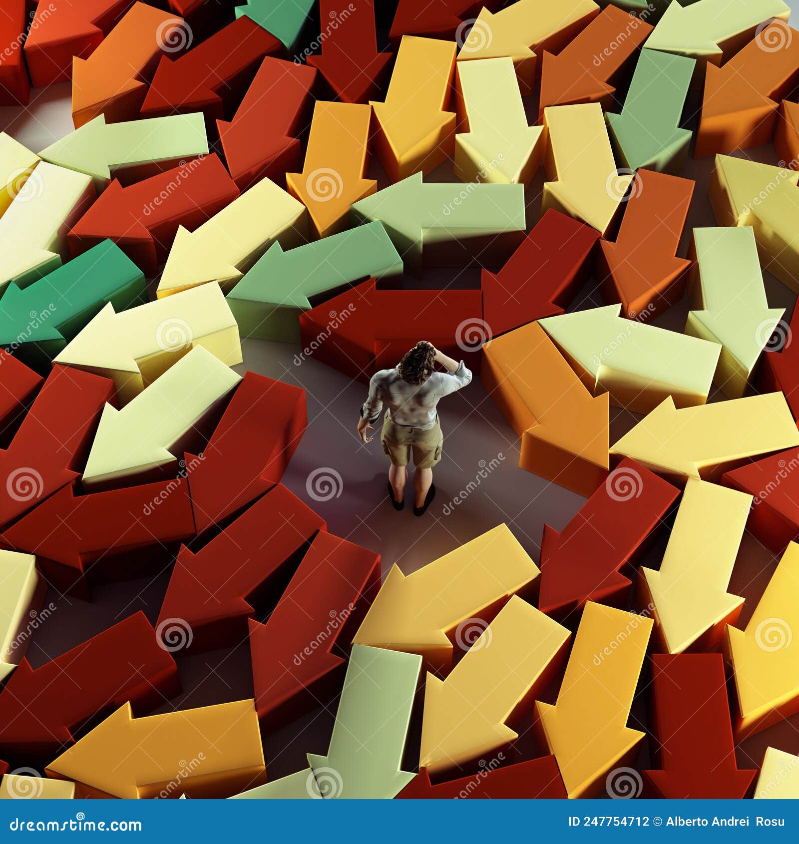 Man in the Middle of Many Arrows Stock Illustration - Illustration of ...