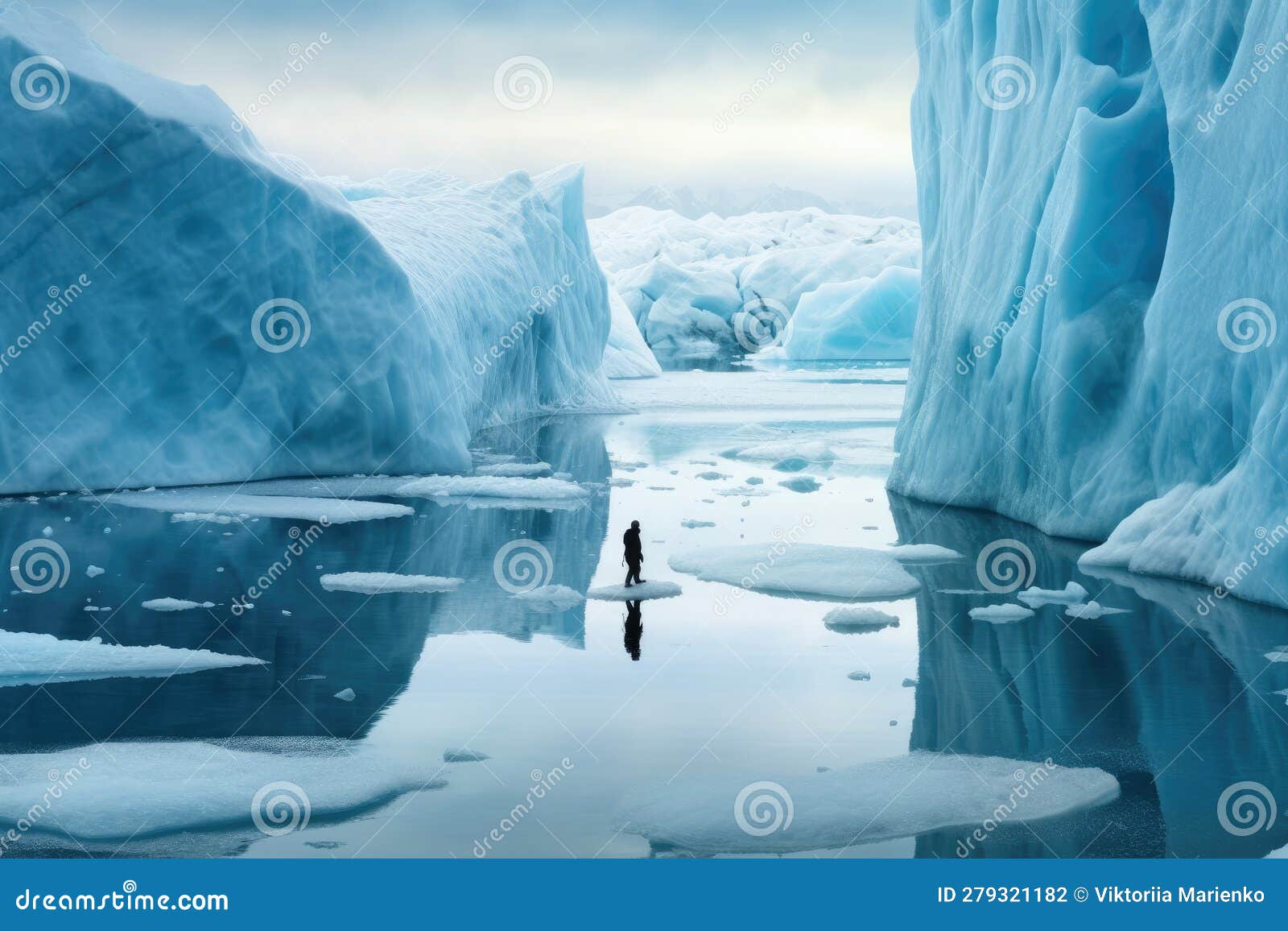 A Man in the Midst of Melting Glaciers. the Challenge of Global Warming ...