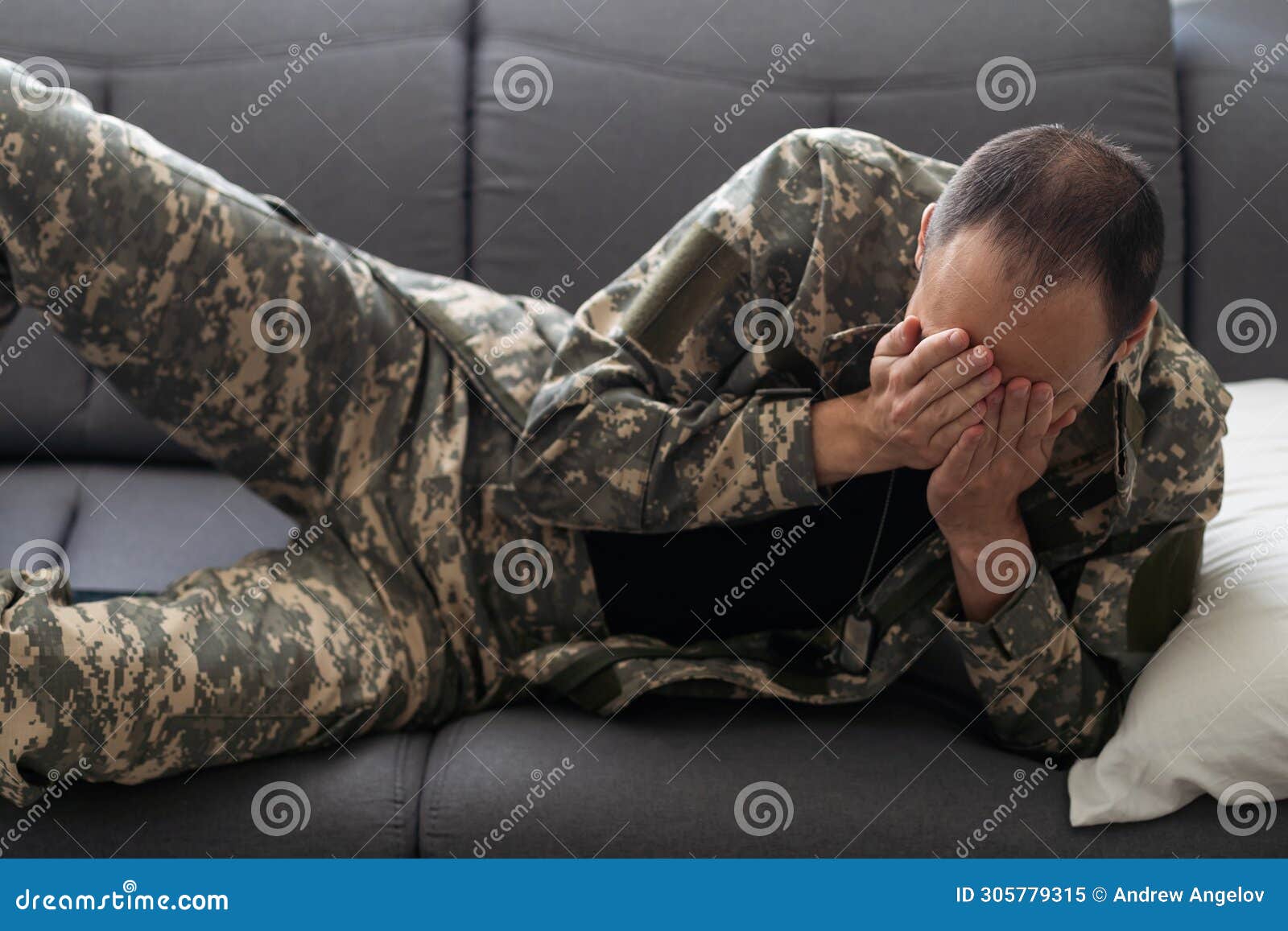 Man in Military Clothes Sleeping on the Couch Stock Image - Image of ...