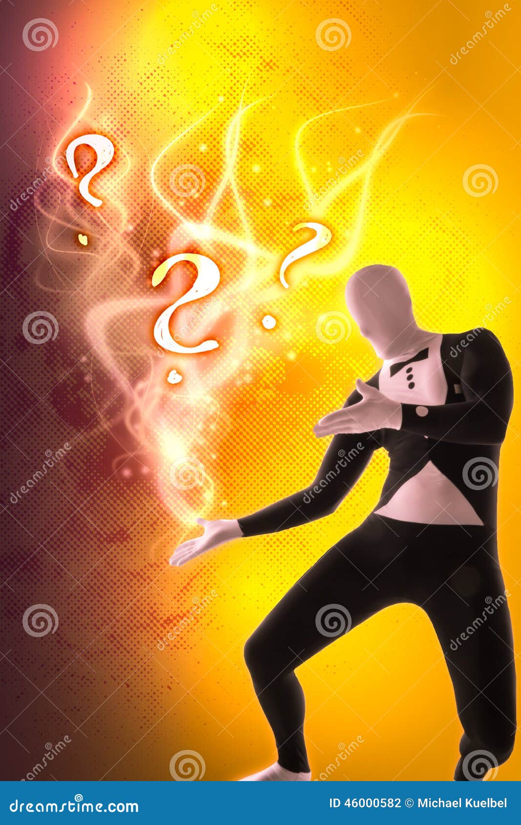 Man mime question faq stock photo. Image of orange, present - 46000582