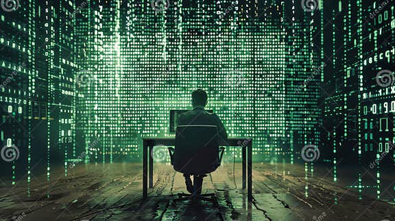 A Man with a Mischievous Grin Sits at a Desk, Typing Furiously on a ...