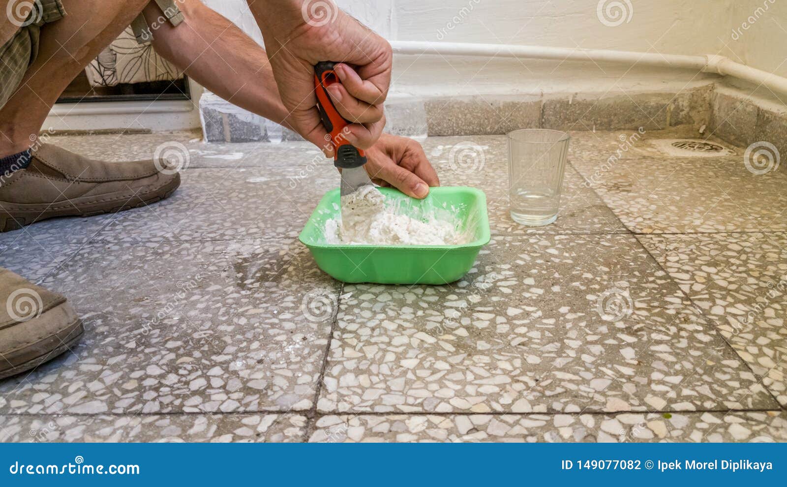 Mixing Of A Plaster. Building Mixture In The Process Of Preparation. A ...
