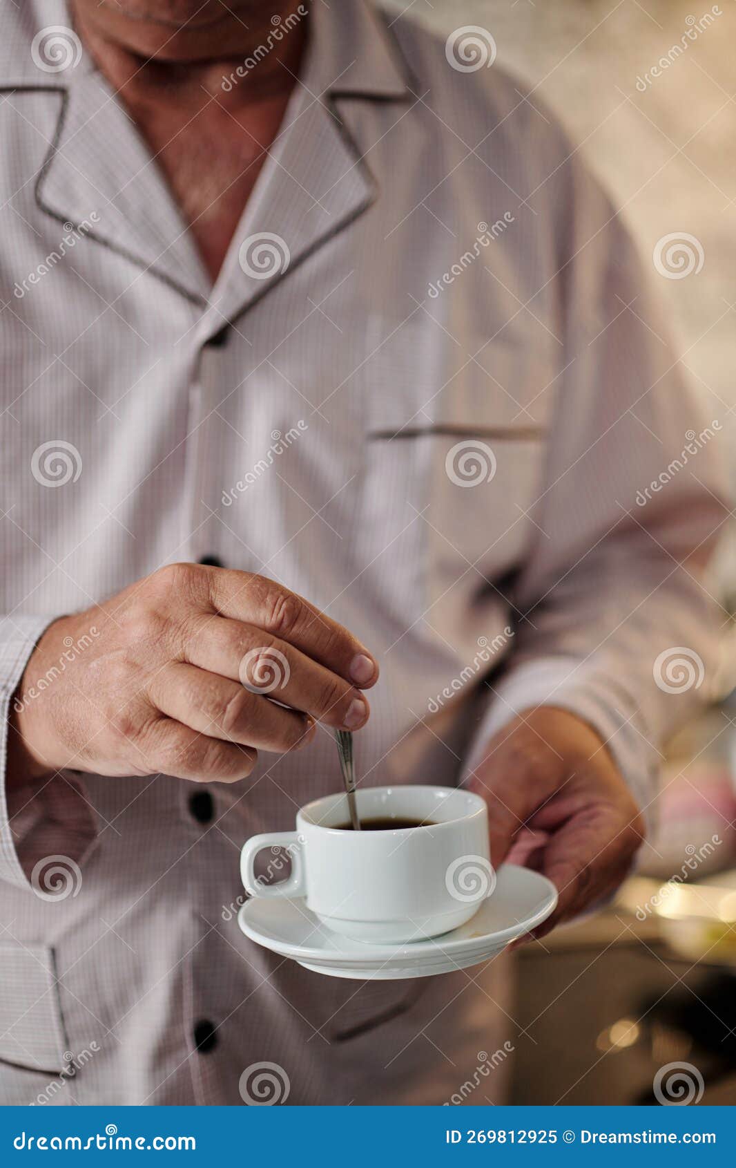 Man Mixing Sugar in Cup stock image. Image of home, closeup - 269812925