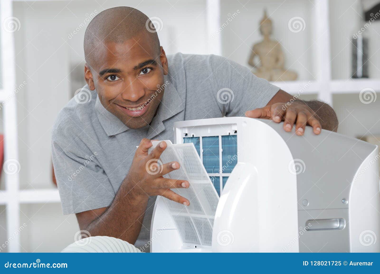 Man with Mobile Air Conditioning Unit Stock Image - Image of ...