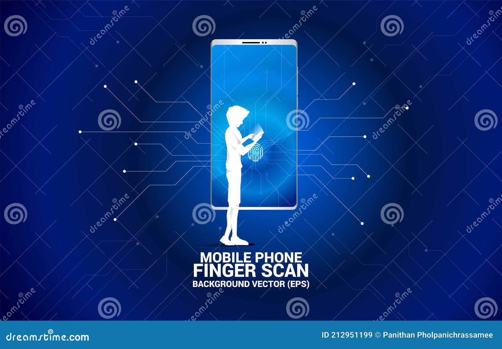 Man with Mobile Phone and Finger Scan Access Icon on Mobile Phone ...