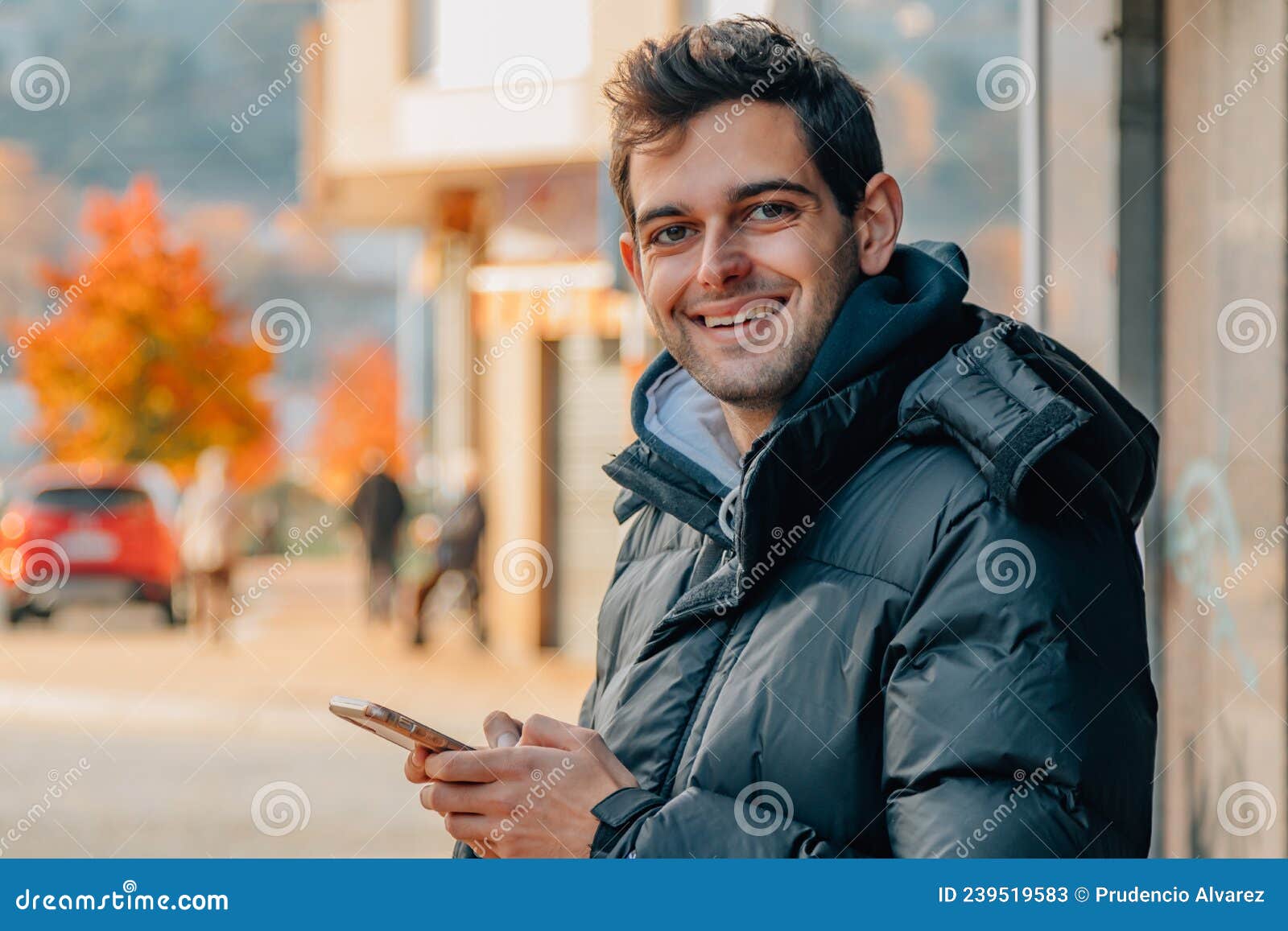 Man with Mobile Phone on the Street Stock Image - Image of chat, beard ...